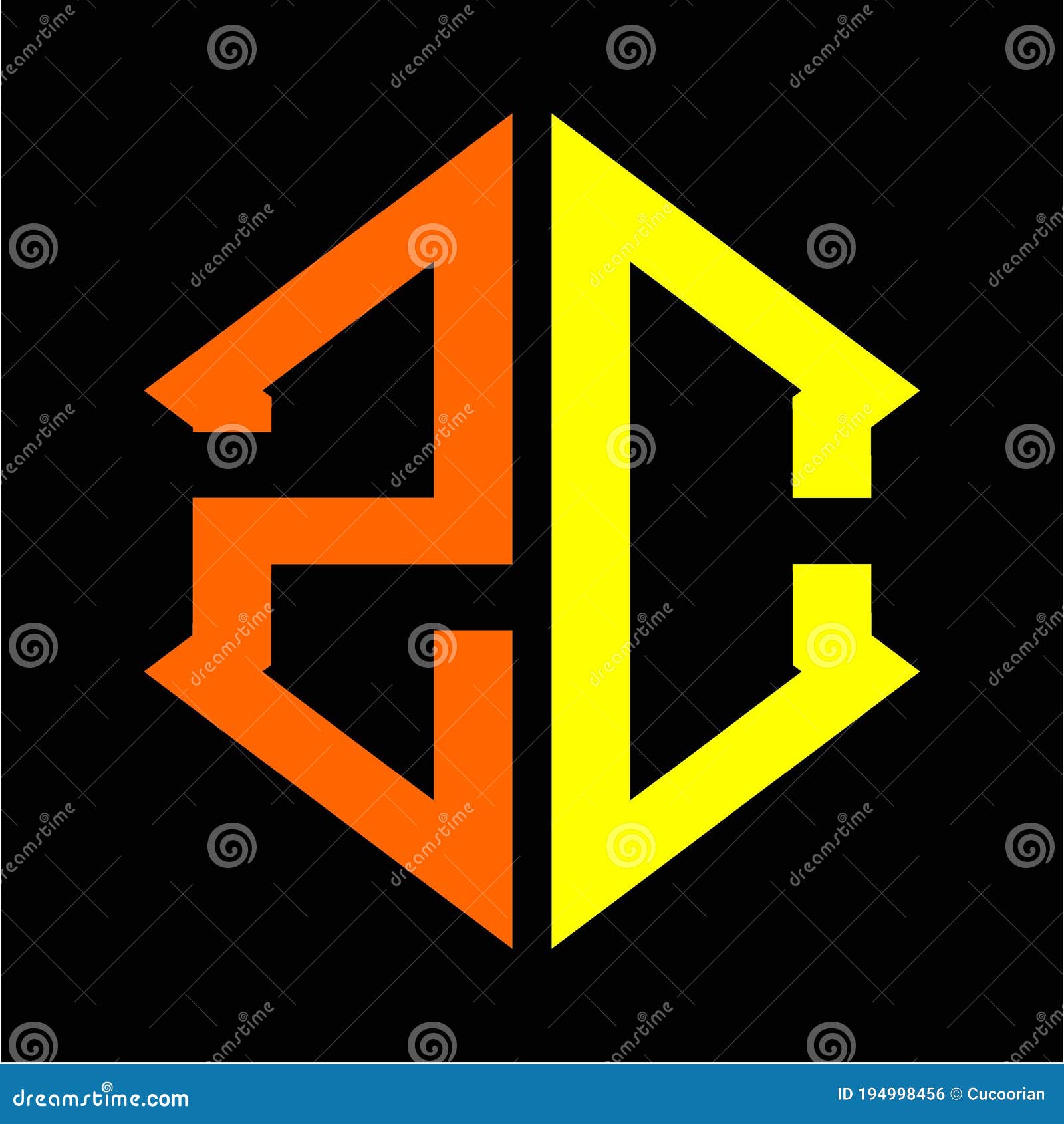 The Initials Z C Hexagon Monogram Logo in Orange and Yellow Stock ...