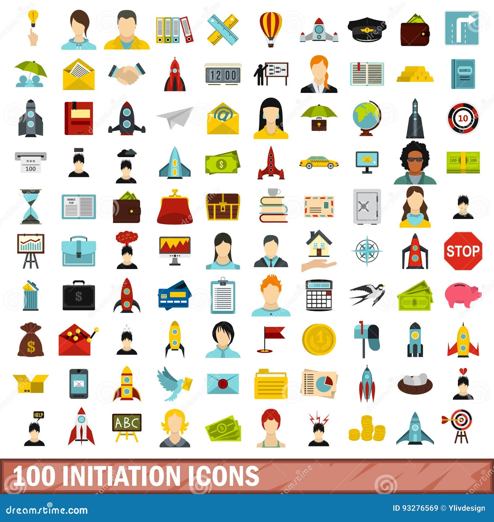 100 Initiation Icons Set, Flat Style Stock Vector - Illustration of ...