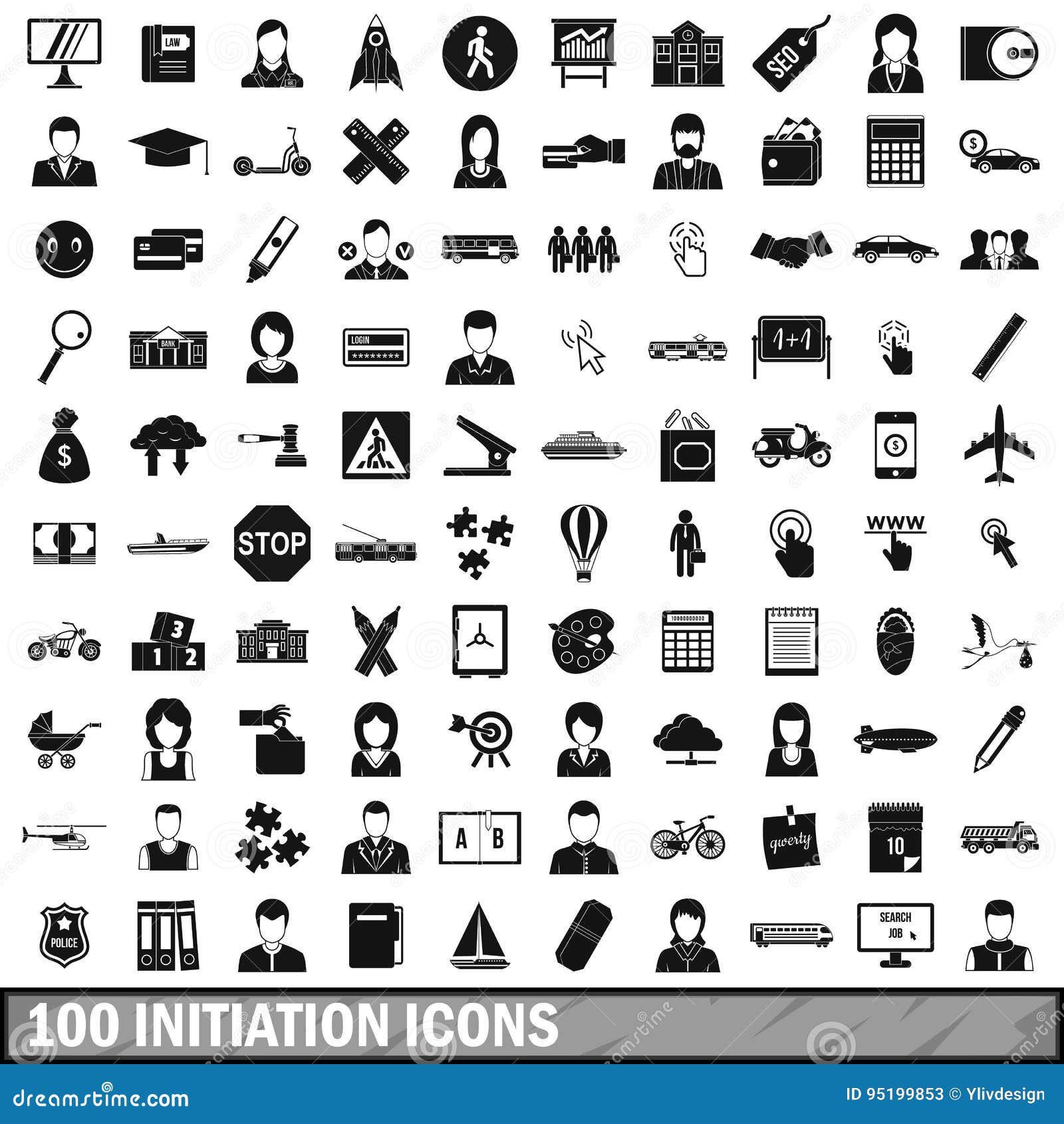 100 Initiation Icons Set, Simple Style Stock Vector - Illustration of ...