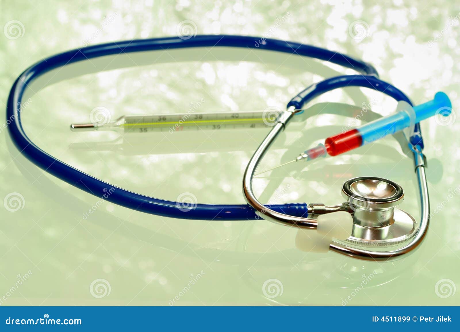 Injection, Clinical-thermometer and Stethoscope Stock Image - Image of ...