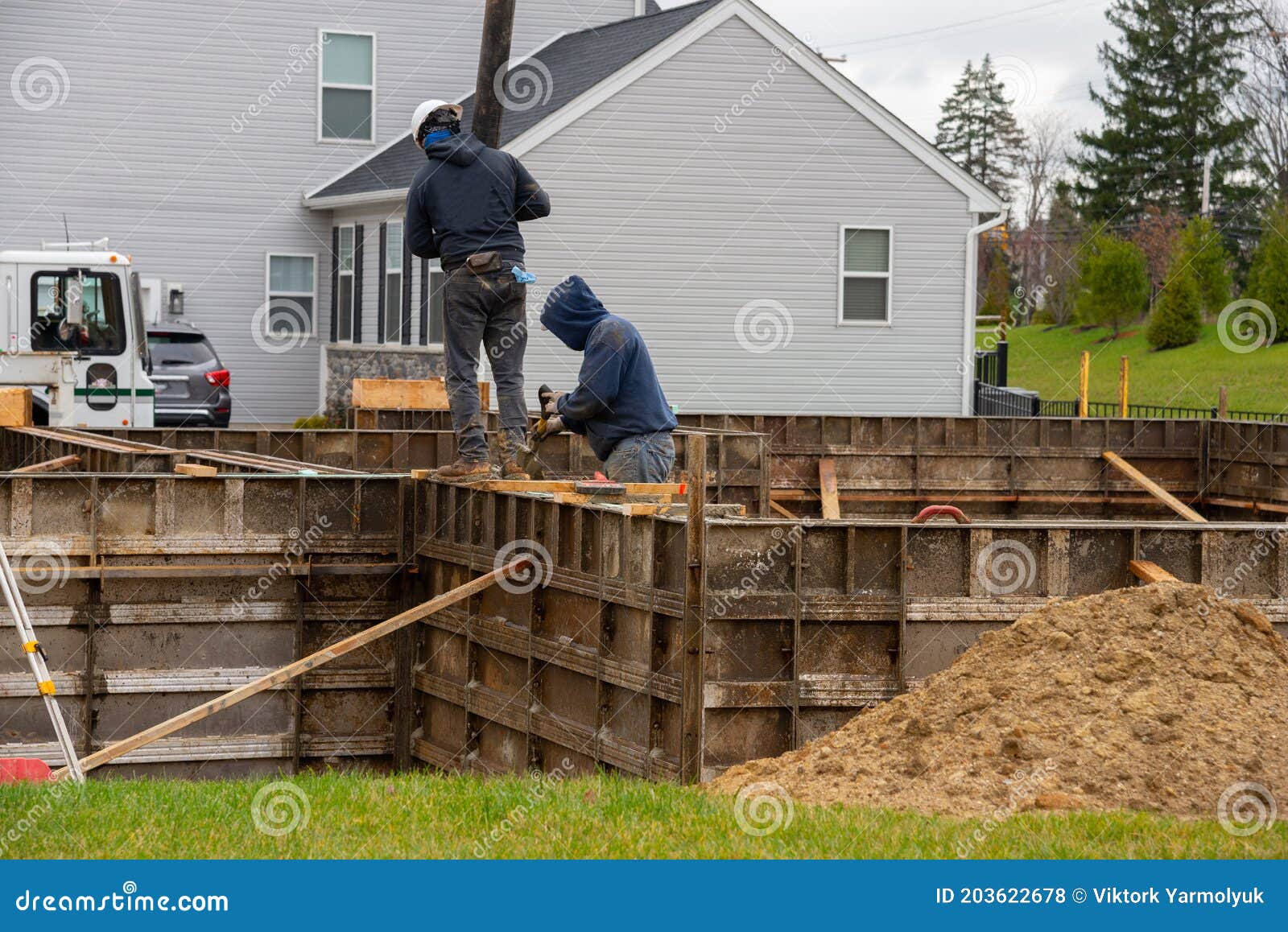 Injection of Concrete Foundation Stock Photo - Image of readymixed ...