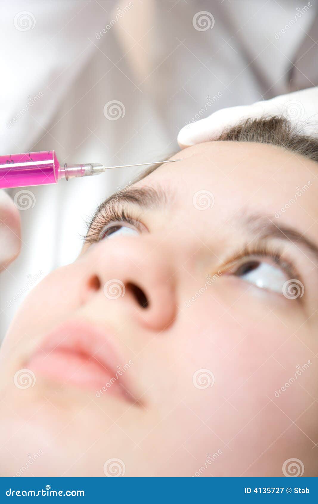 Injection in Forehead of Young Woman Stock Image - Image of clean ...