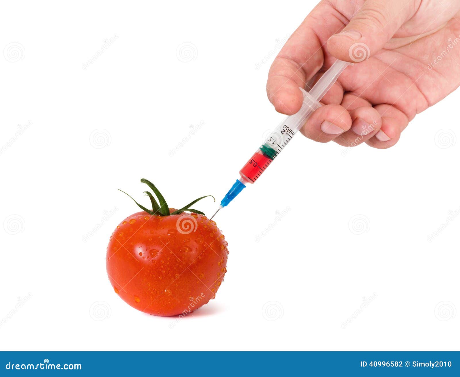 Injection into Fresh Red Tomato Stock Photo - Image of gene, hand: 40996582