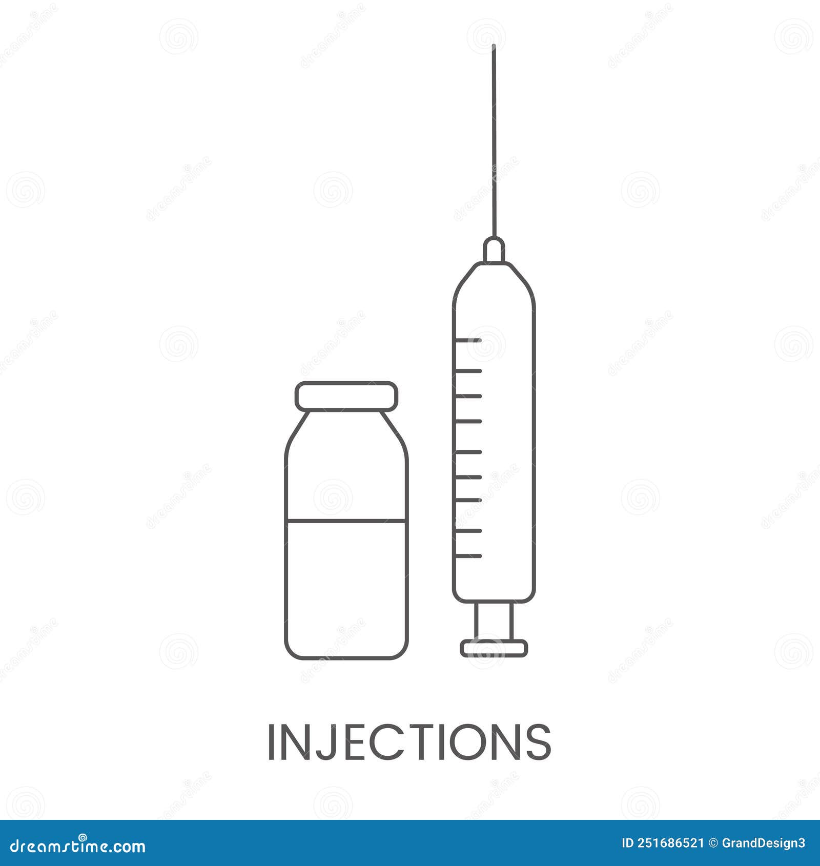 Injection Icon with Syringe and Ampoule, Linear Vector Illustration ...