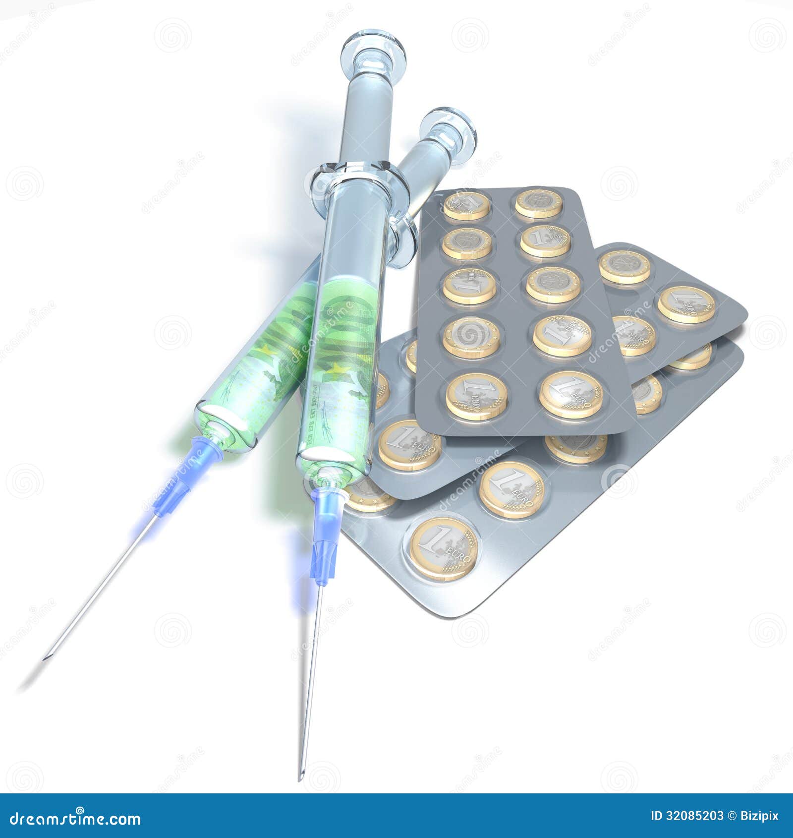 Injection Syringe and Blister Pack Filled Wit Money Stock Image - Image ...