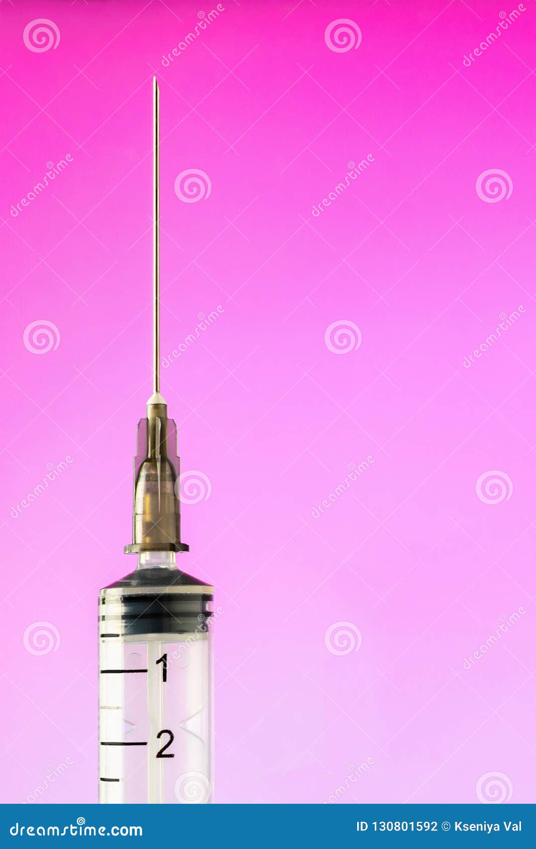 Injection Syringe with Needle Vertically on Pink Background Stock Photo ...