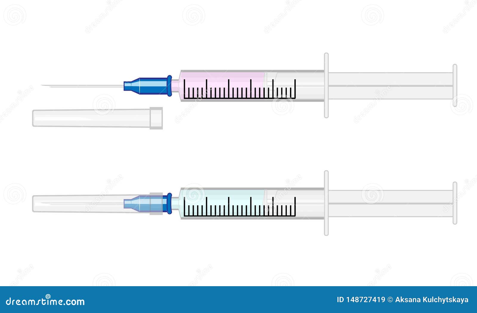 Injection_Syringe with an Open Needle and a Syringe with a Cap on the ...
