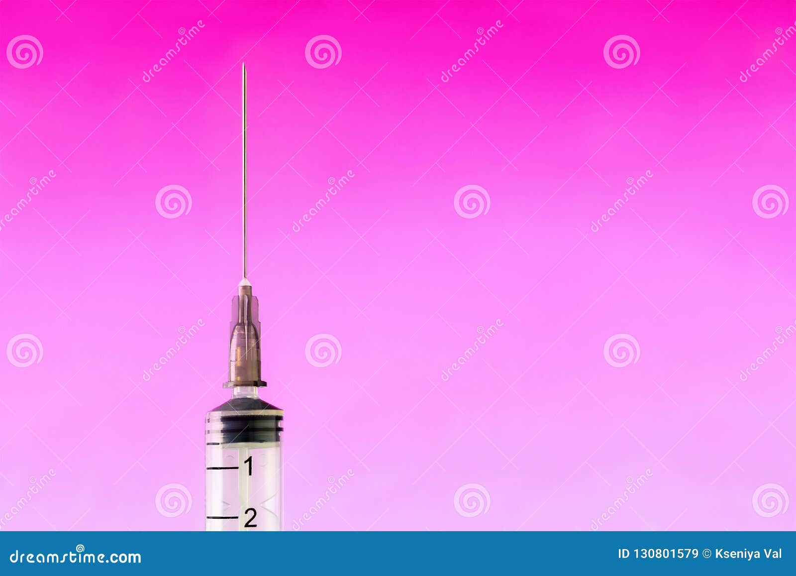 Injection Syringe Vertically with Needle on Pink Background Stock Image ...