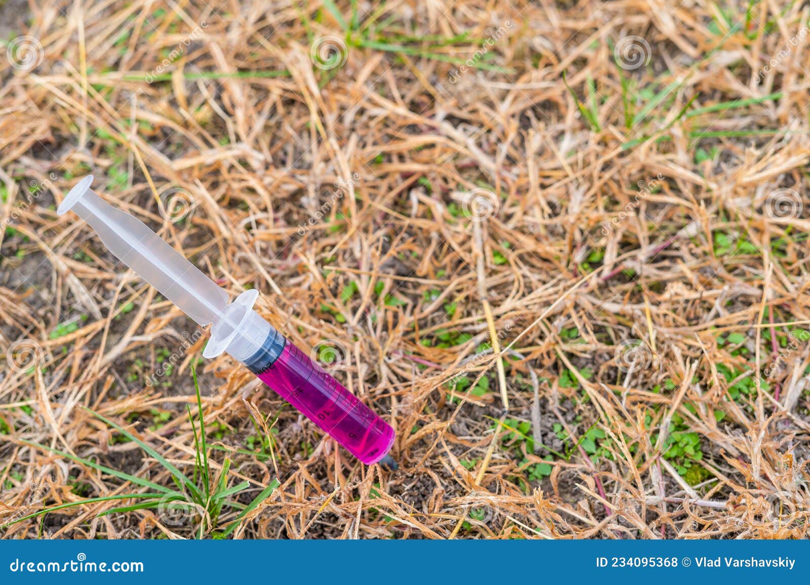 An Injection with an Unknown Liquid is Stuck in the Ground with Dry ...