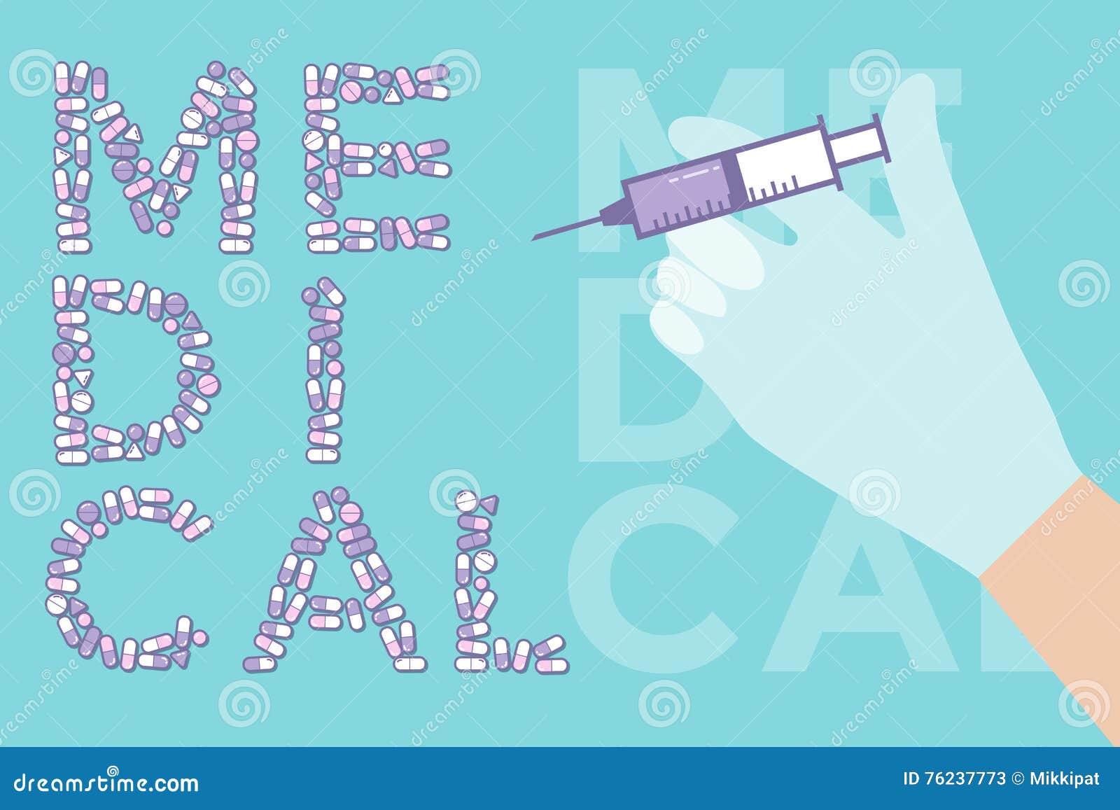 Injection. Vaccination with Colorful Pills Tablets Capsules Background ...