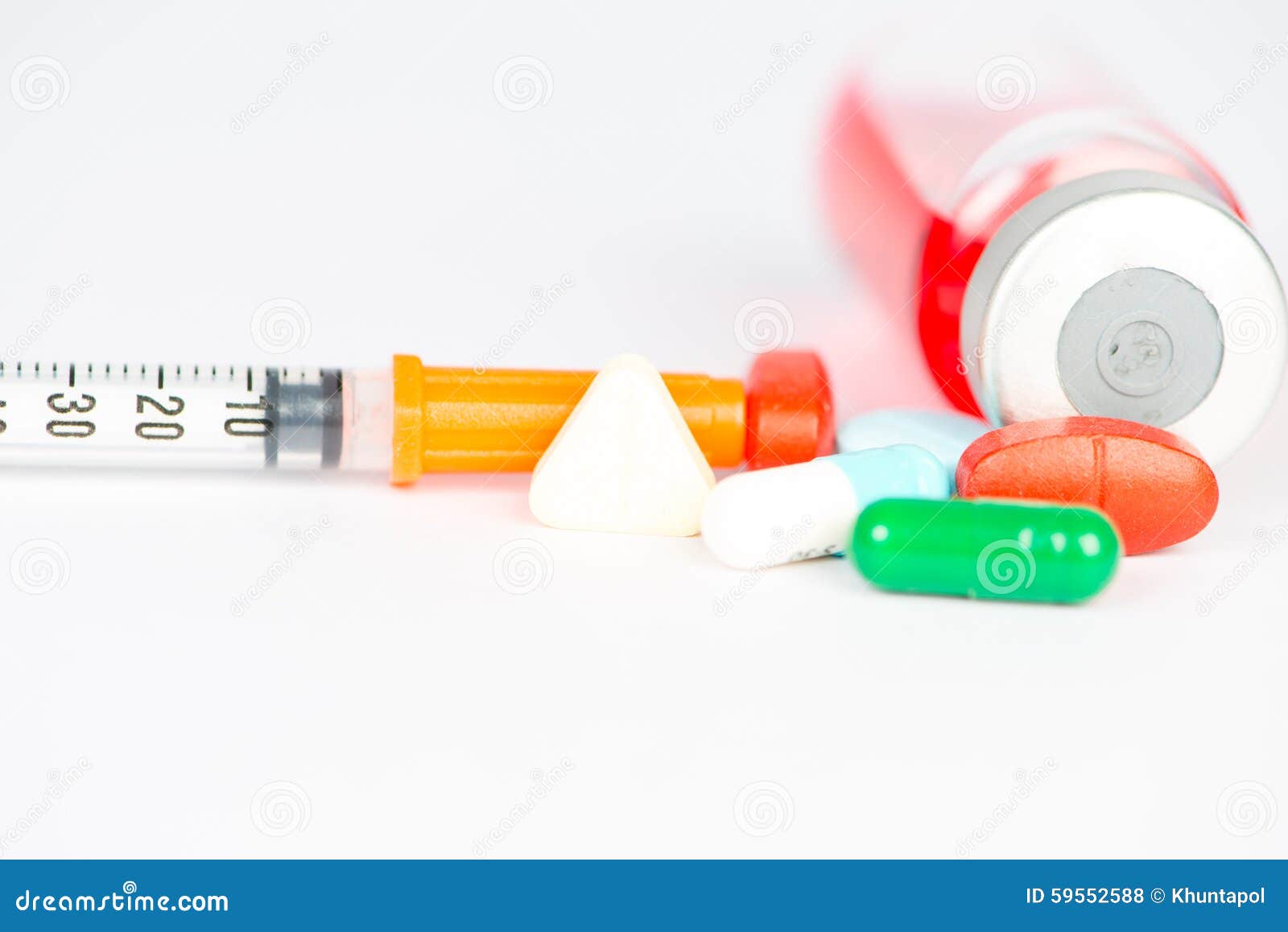 Injection Vial and Medicine Tablet Stock Photo - Image of hypodermic ...