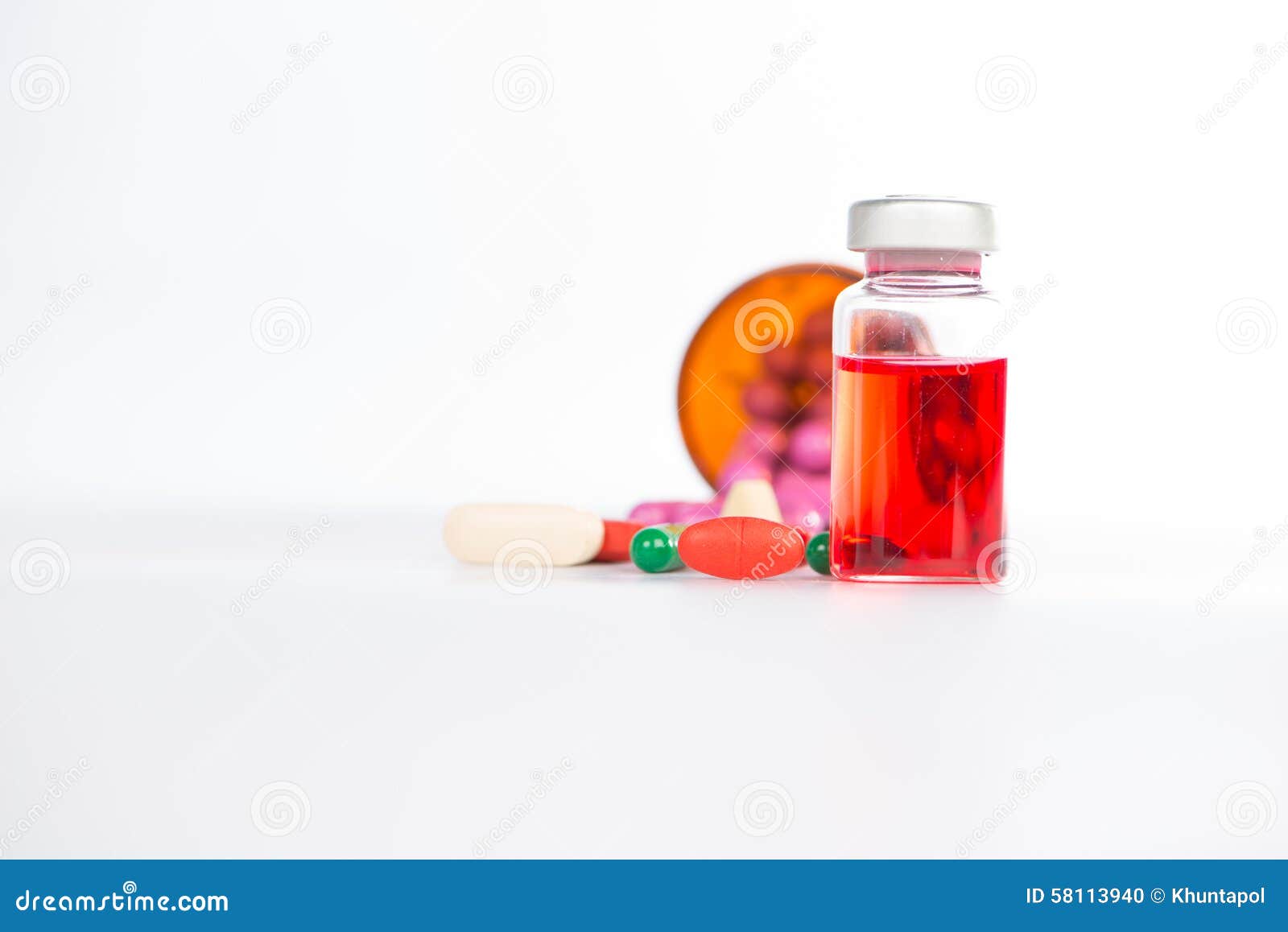 Injection Vials and Medicine Tablet on White Stock Photo - Image of ...