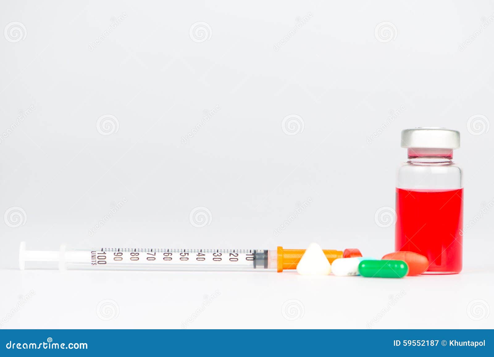 Injection Vials and Medicine Tablet on White Stock Image - Image of ...