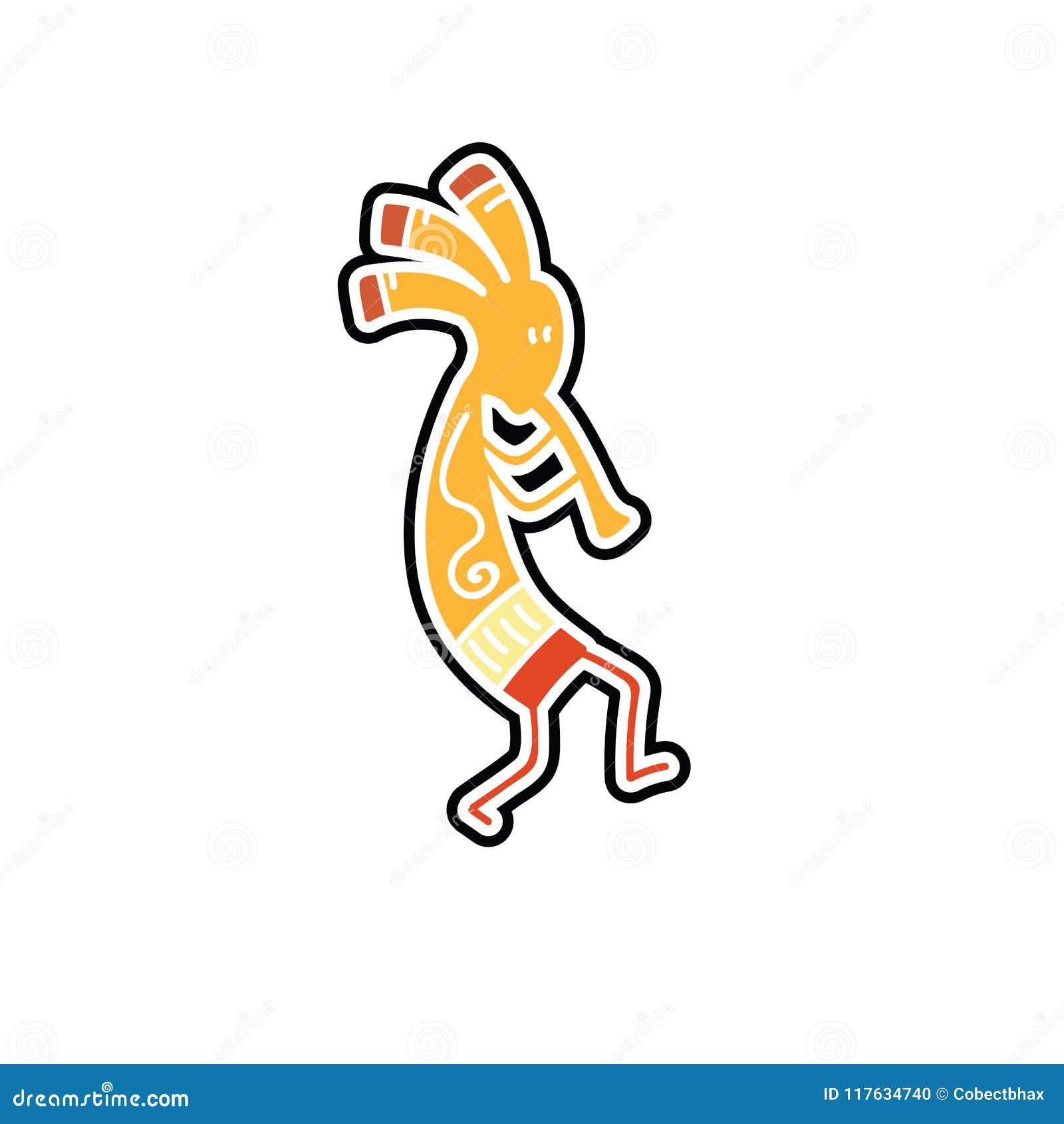 Injun Playing Music on Pipe and Ritually Dancing Isolated on White ...