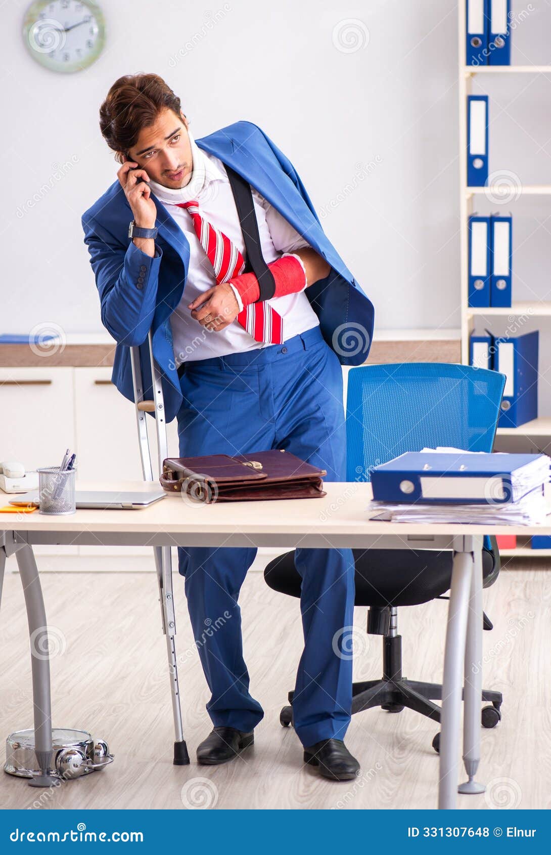 Injured Employee Working in the Office Stock Photo - Image of brace ...