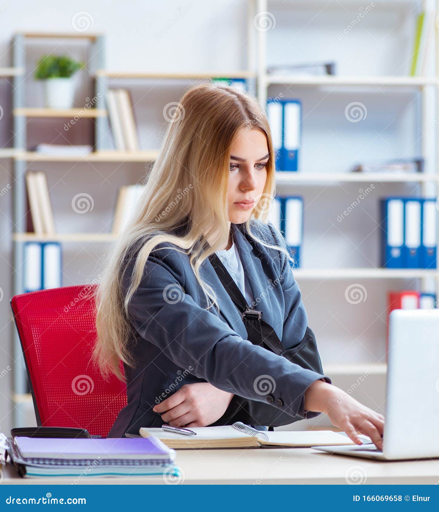 Injured Female Employee Working in the Office Stock Photo - Image of ...