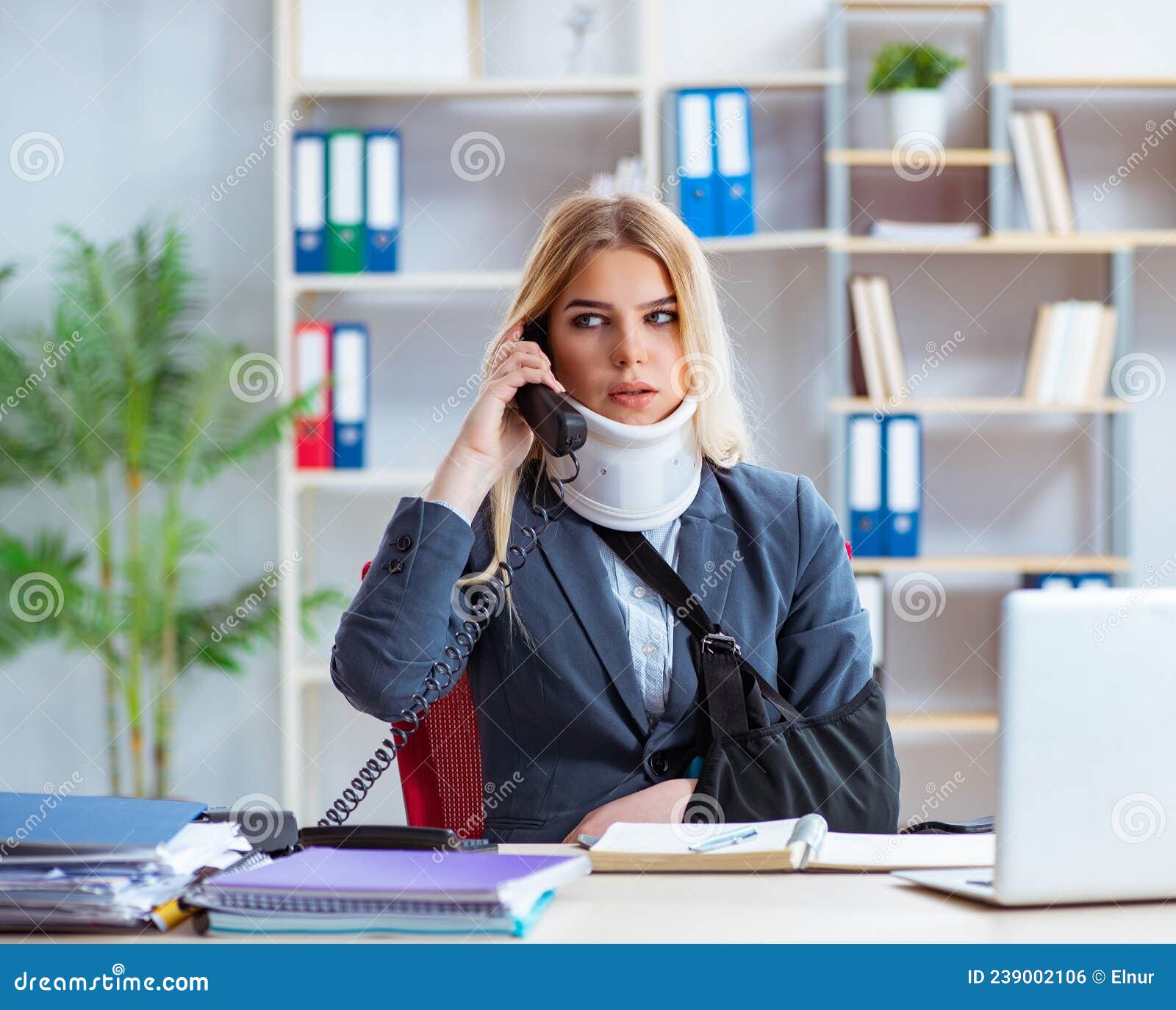 Injured Female Employee Working in the Office Stock Photo - Image of ...