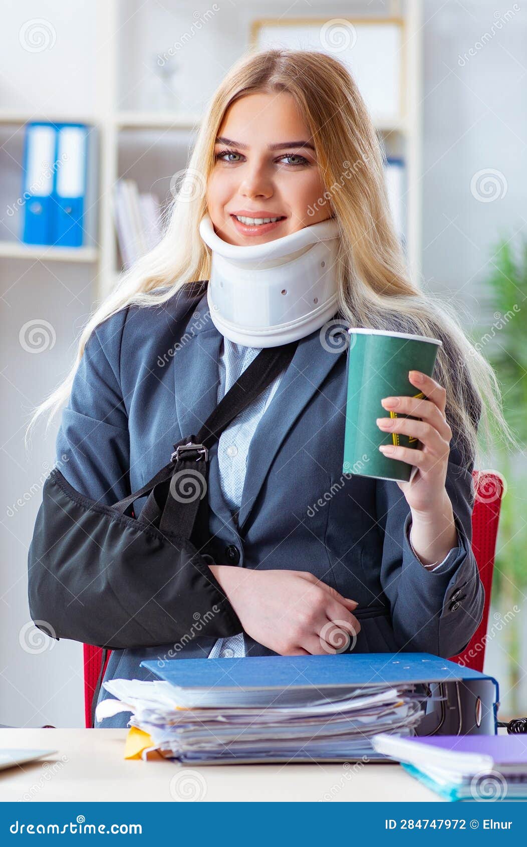 Injured Female Employee Working in the Office Stock Photo - Image of ...