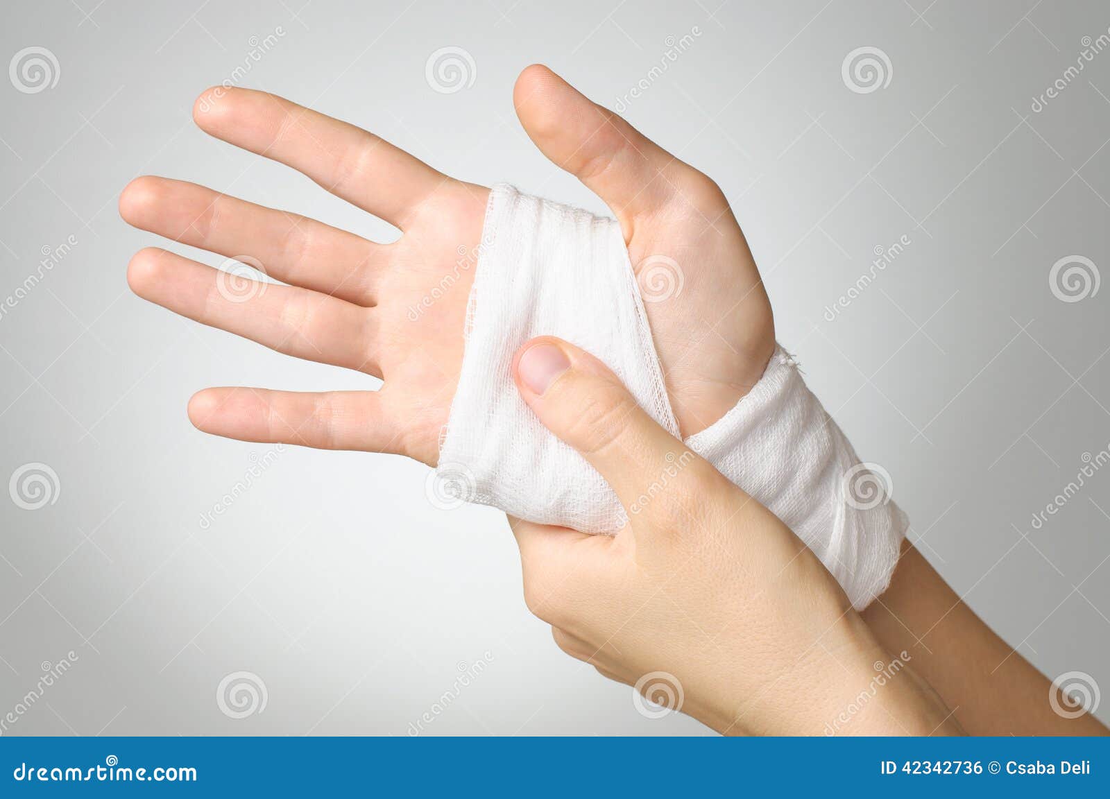 Injured hand with bandage stock photo. Image of damage - 42342736