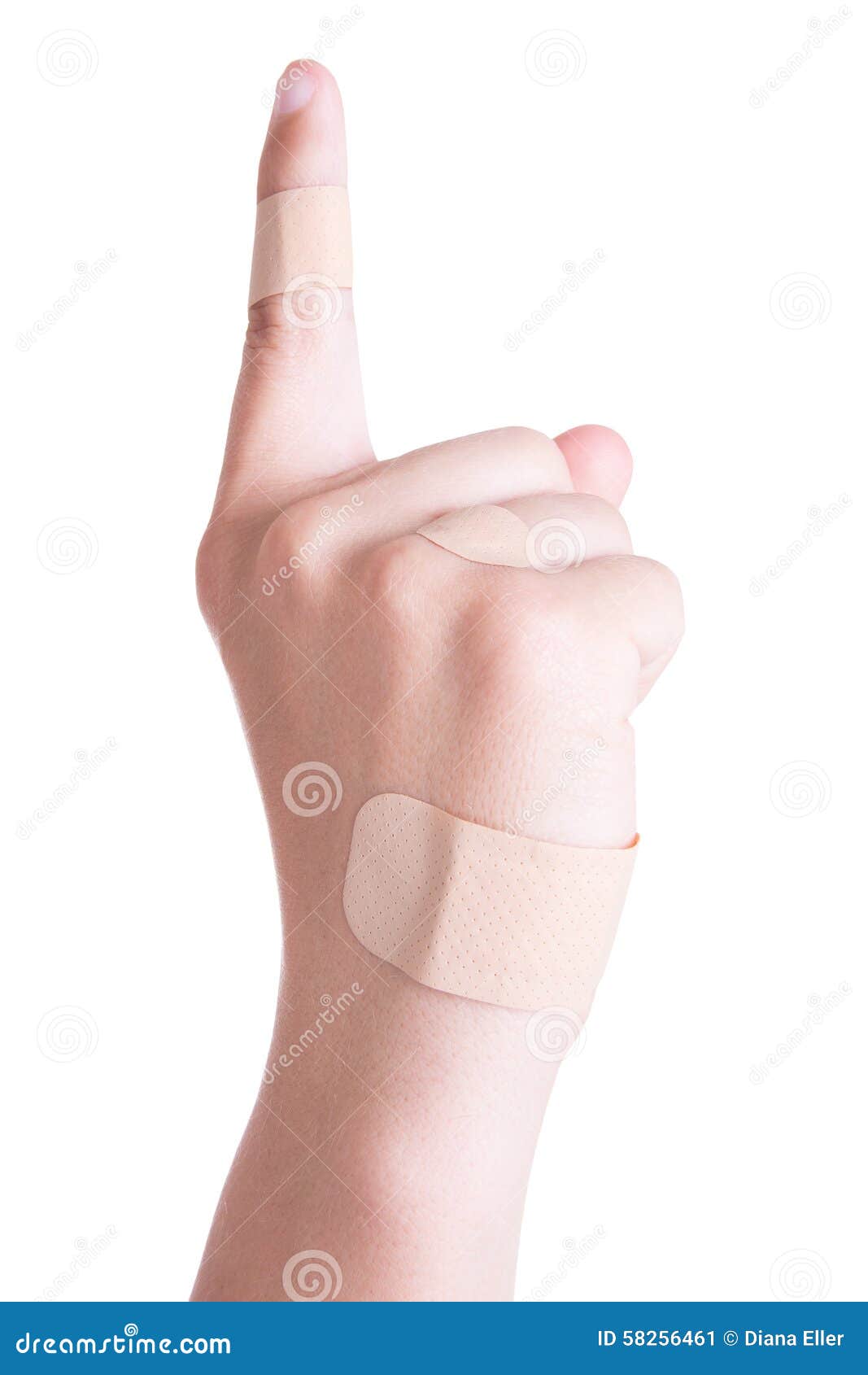 Injured Male Hand with Different Plasters Isolated on White Stock Image ...