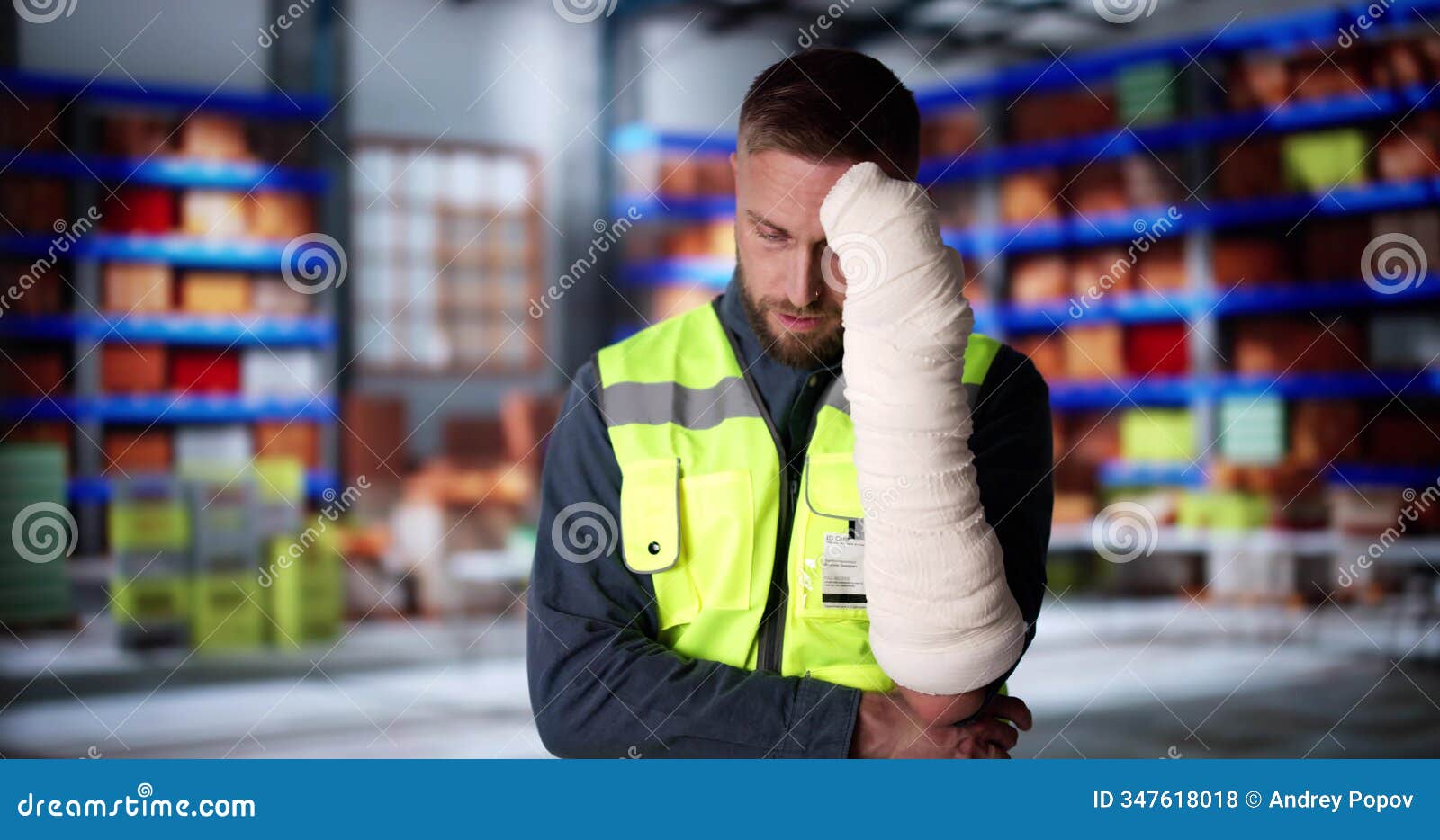 Injured Man with Broken Arm Stock Photo - Image of warehouse, industry ...