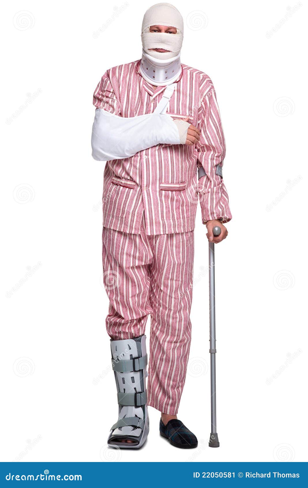 Injured Man Walking On Crutches Front Stock Image - Image: 22050581