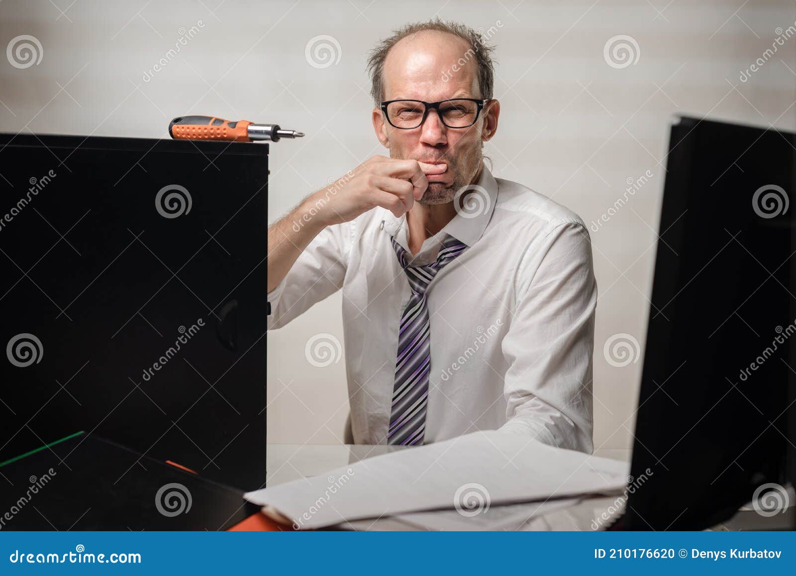 Injured office worker stock photo. Image of manager - 210176620
