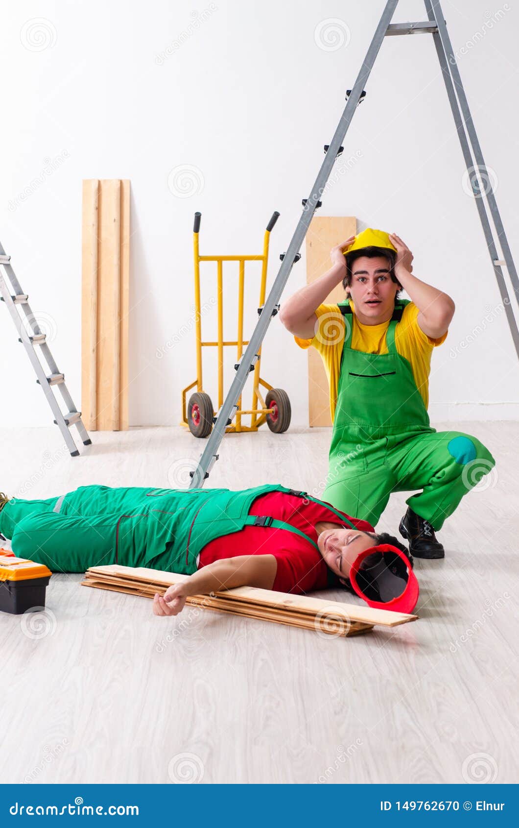 Injured Worker and His Workmate Stock Photo - Image of fall ...