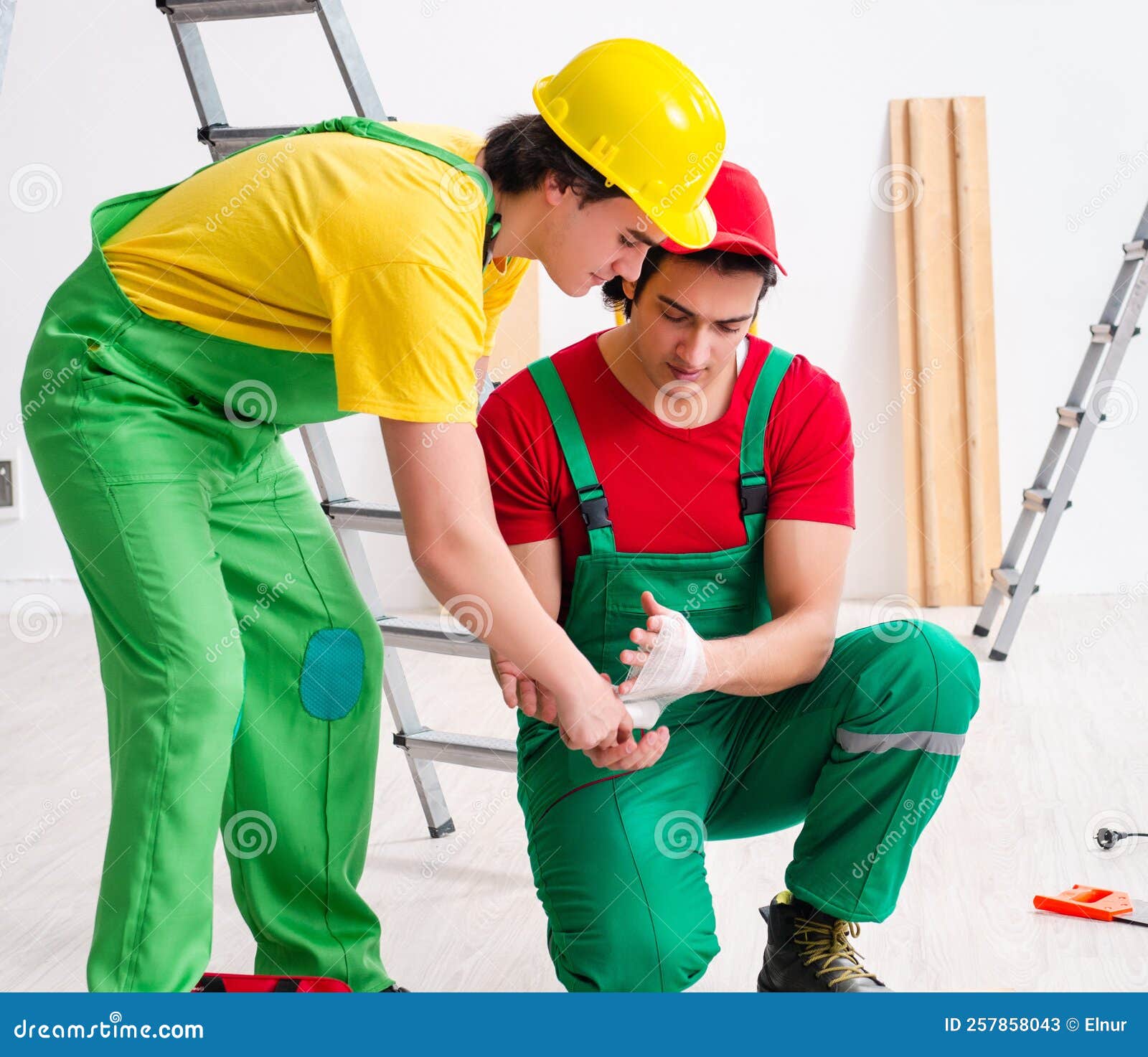 Injured Worker and His Workmate Stock Image - Image of bandage, health ...
