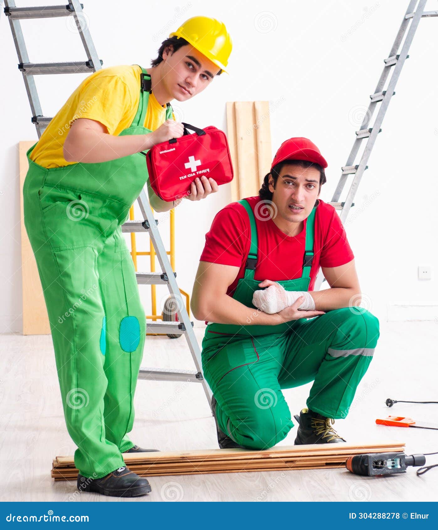 Injured Worker and His Workmate Stock Photo - Image of fracture, health ...
