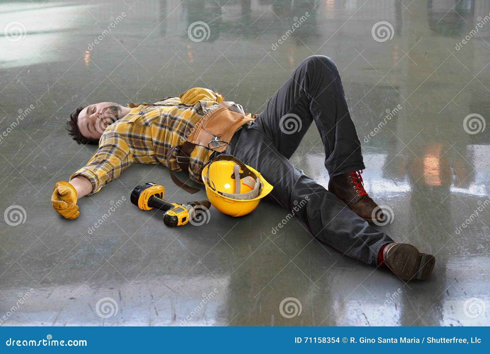 Injured Worker Laying on Floor Stock Photo - Image of accidents ...