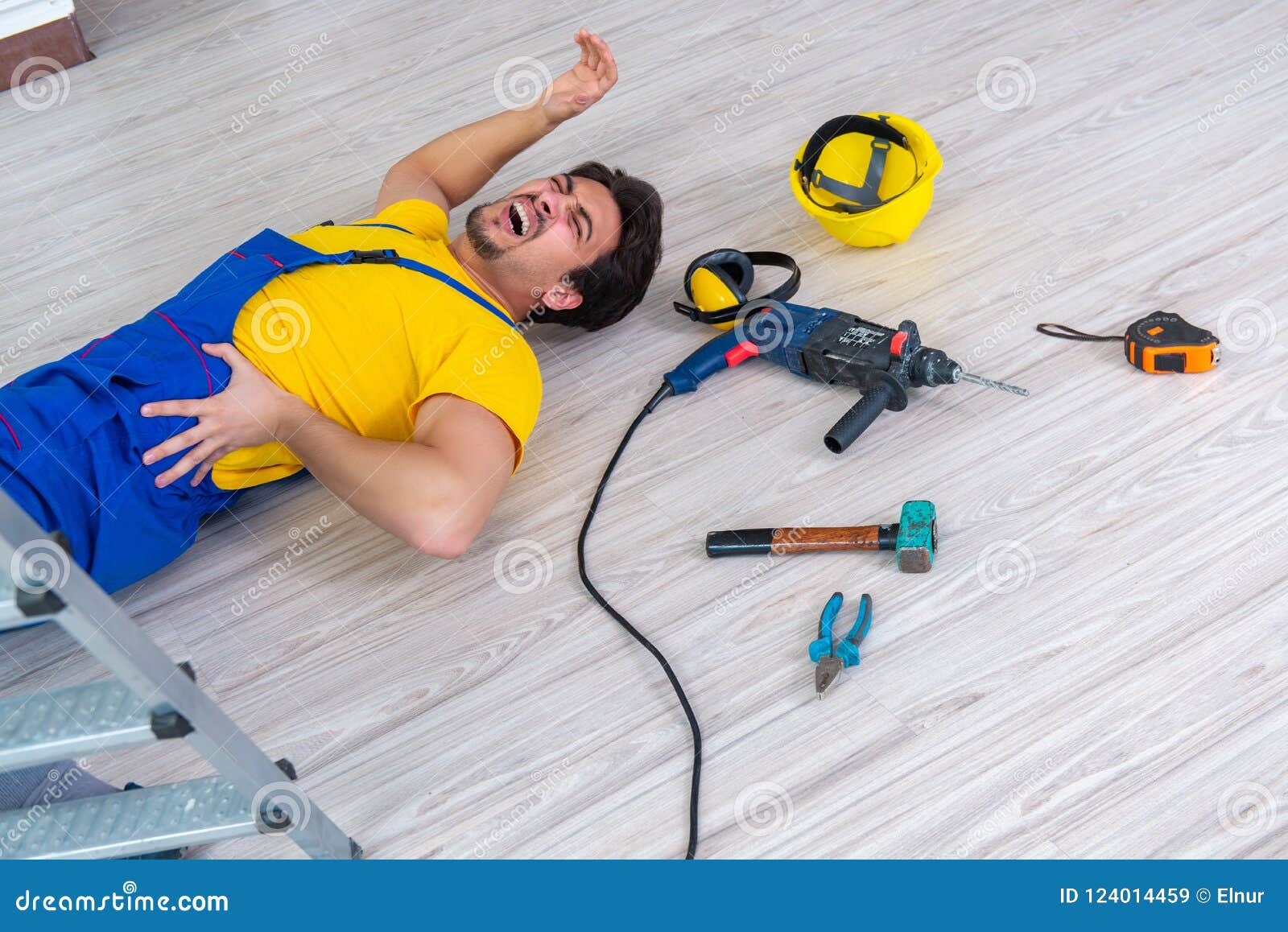 The Injured Worker at the Work Site Stock Image - Image of emergency ...