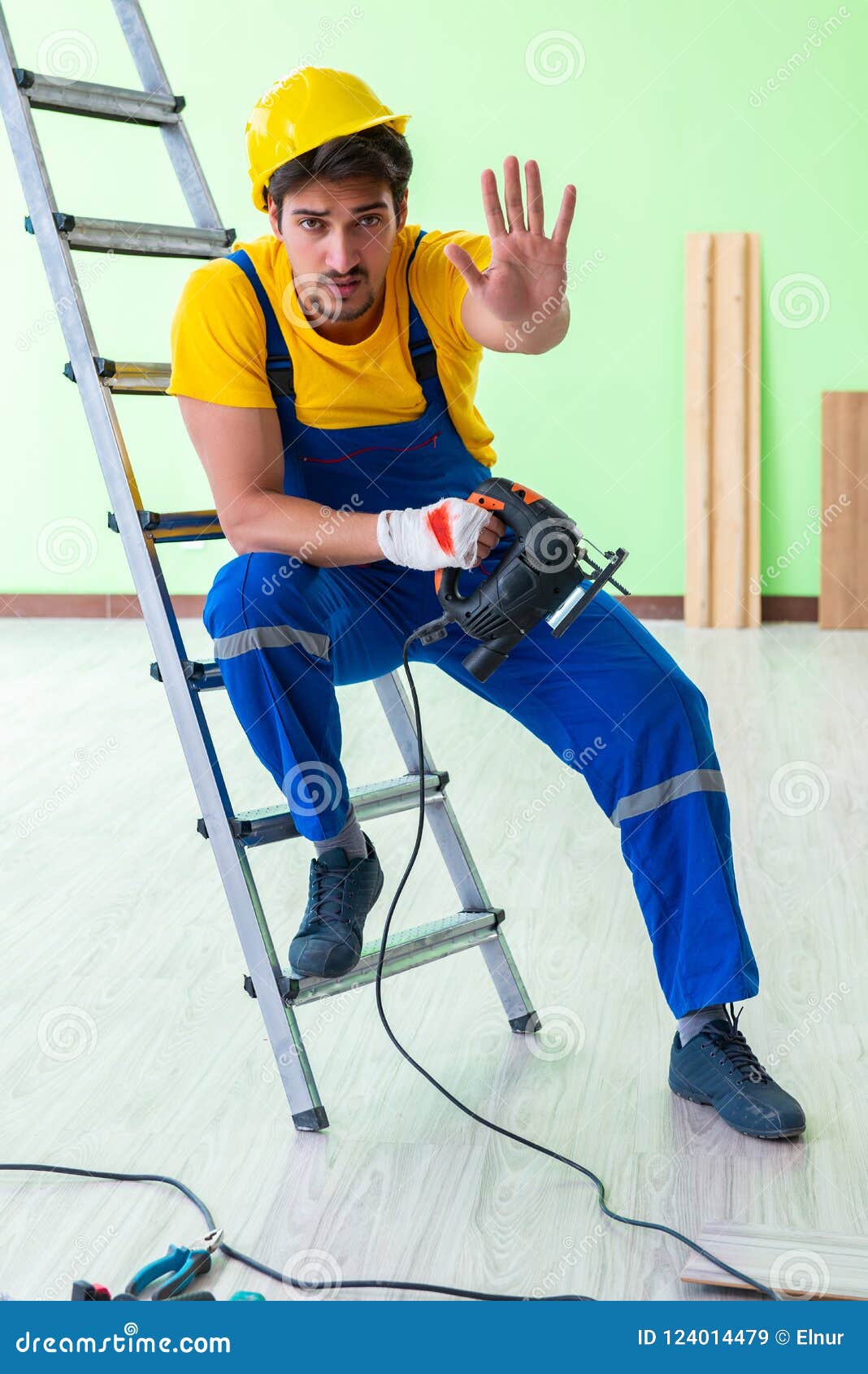 The Injured Worker at the Work Site Stock Image - Image of repairman ...