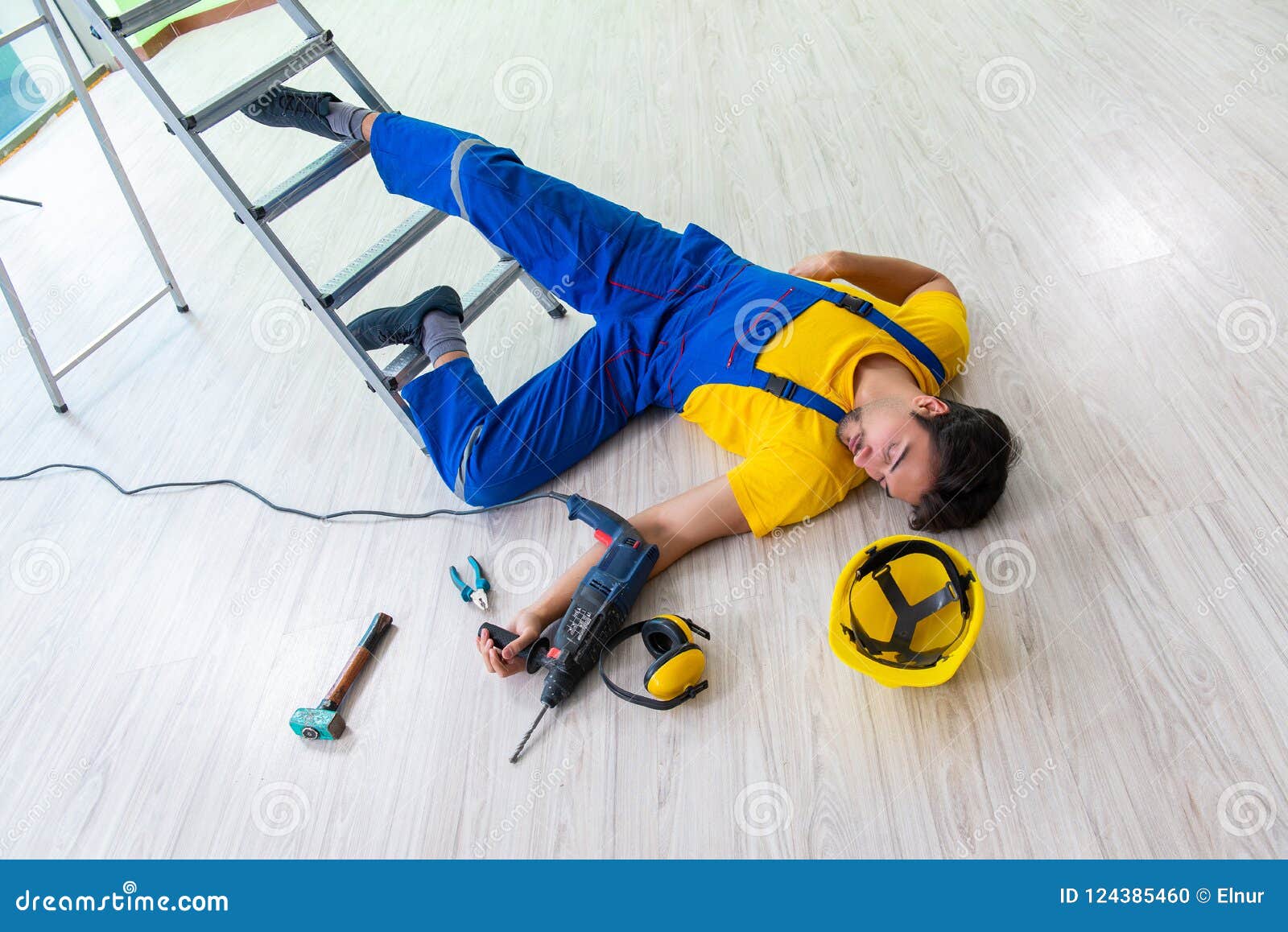 The Injured Worker at the Work Site Stock Photo - Image of construction ...