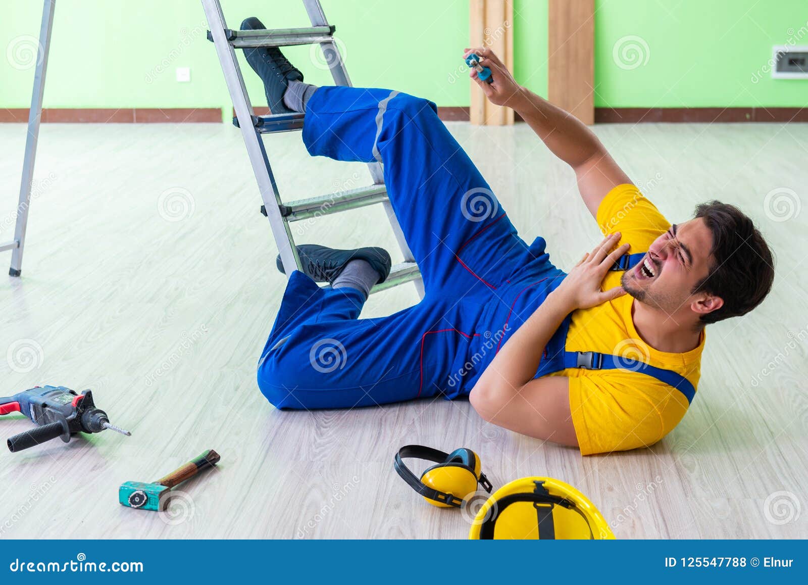 The Injured Worker at the Work Site Stock Photo - Image of hurt, male ...