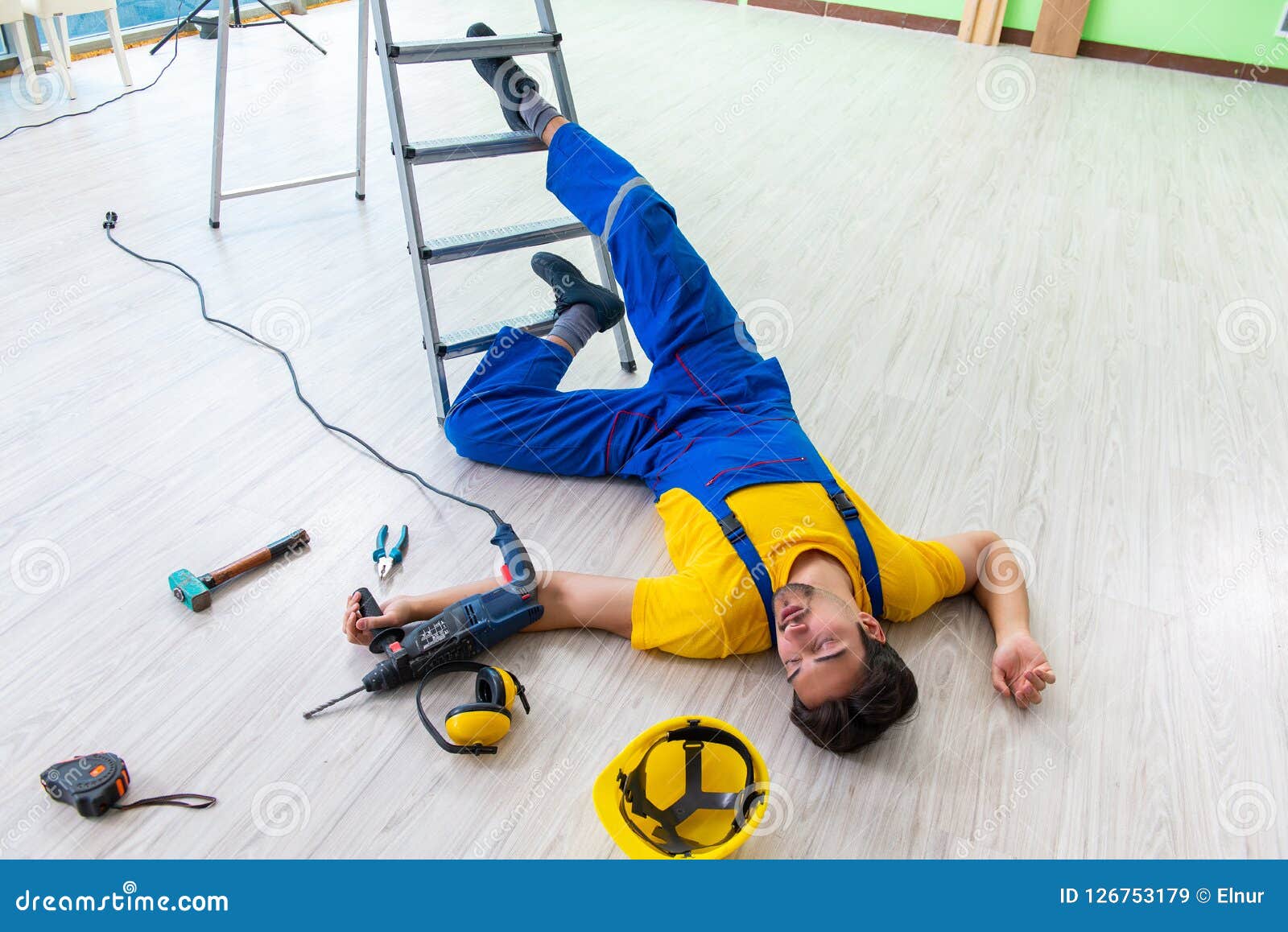 The Injured Worker at the Work Site Stock Image - Image of disabled ...