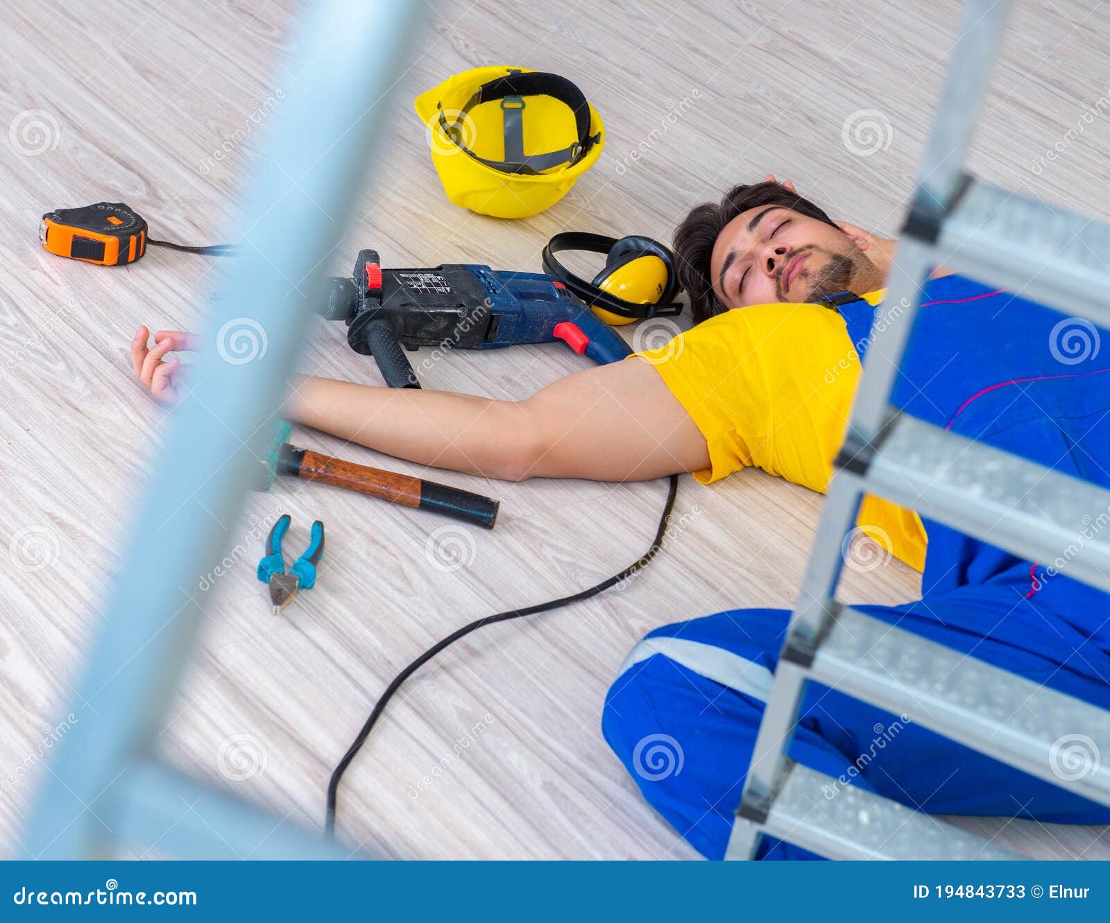 Injured Worker at the Work Site Stock Image - Image of injury, fall ...