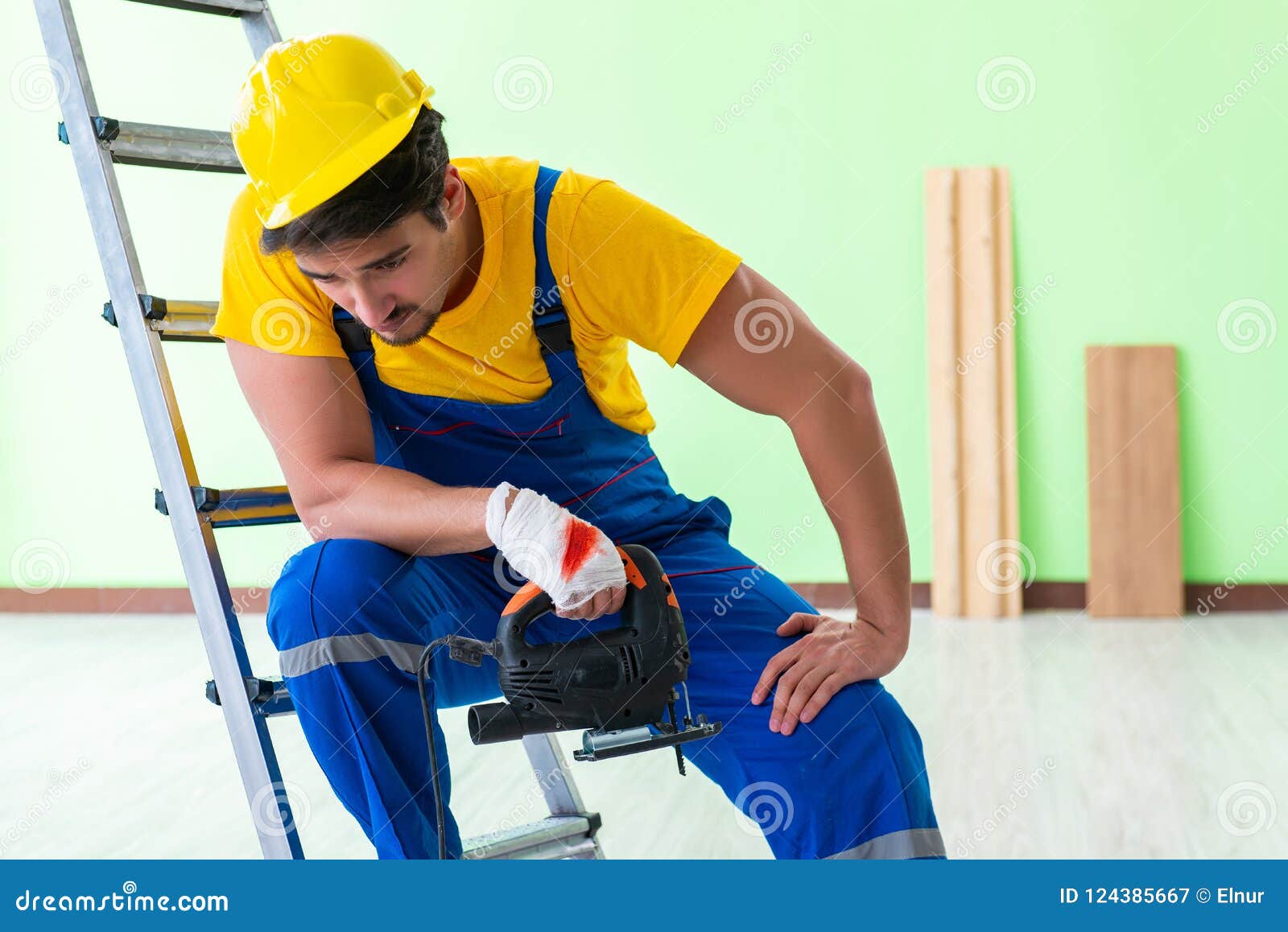 The Injured Worker at the Work Site Stock Image - Image of damage, hurt ...
