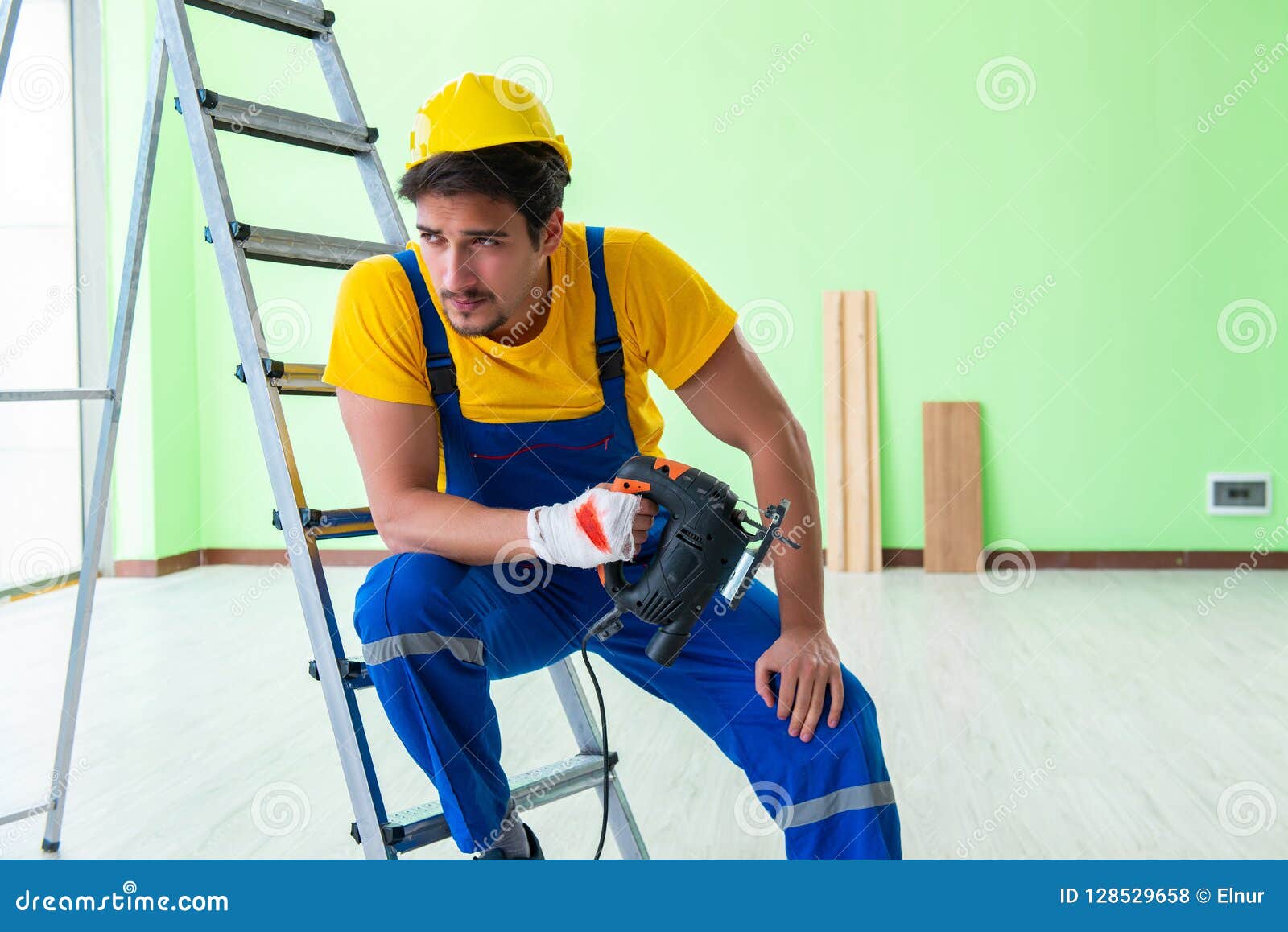 The Injured Worker at the Work Site Stock Photo - Image of medical ...