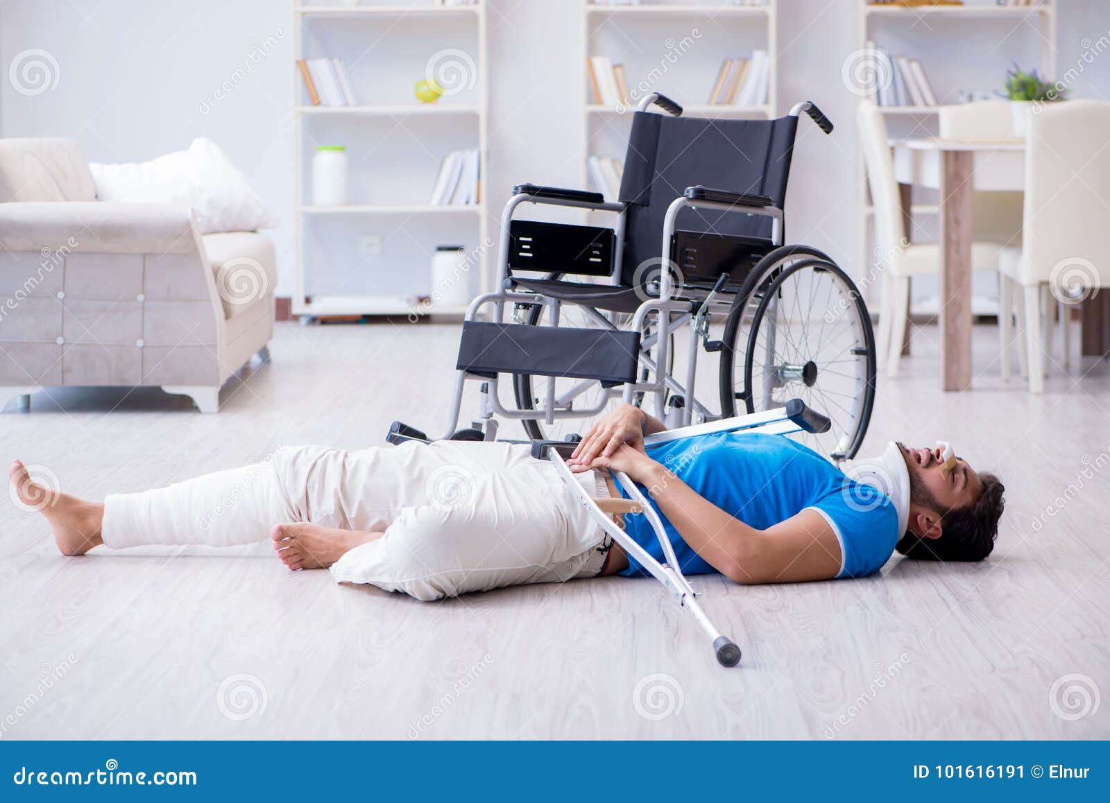 The Injured Young Man Recovering at Home Stock Image - Image of ...