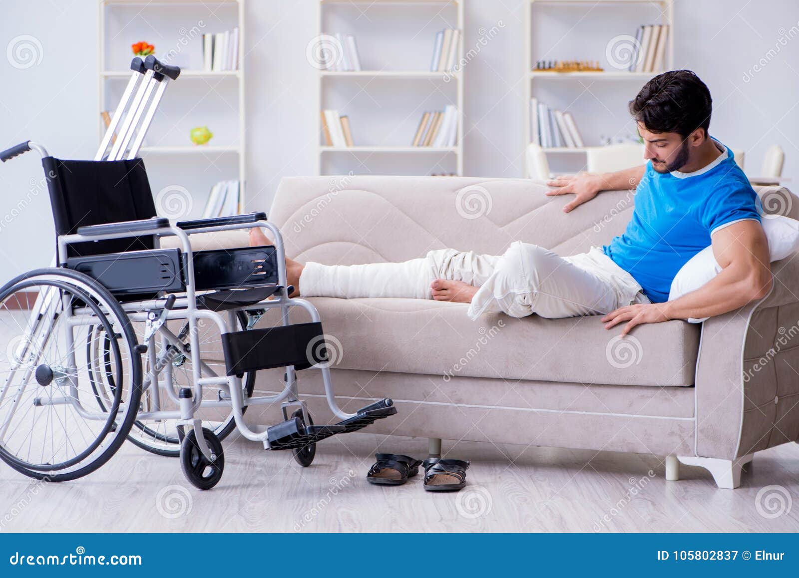 The Injured Young Man Recovering at Home Stock Image - Image of ...