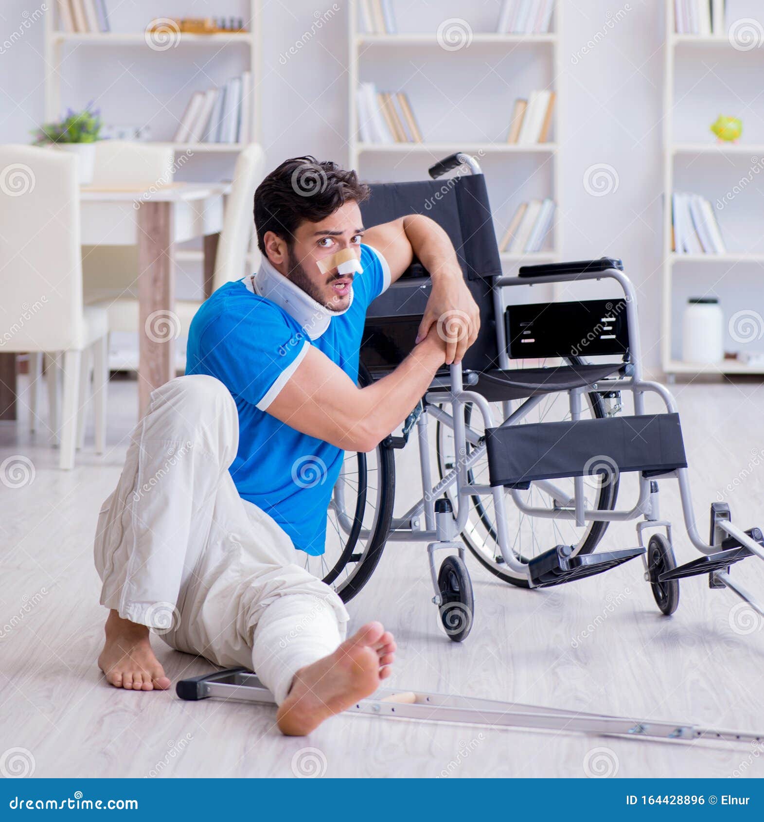 Injured Young Man Recovering at Home Stock Photo - Image of crash ...
