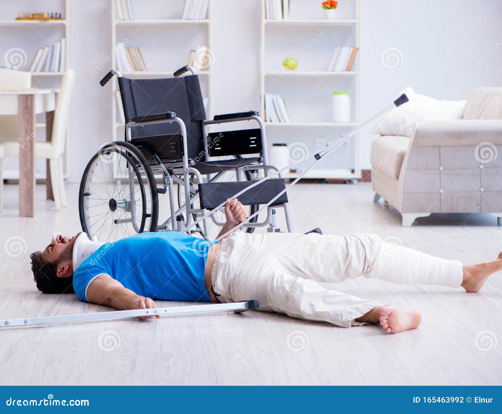 Injured Young Man Recovering at Home Stock Photo - Image of medical ...