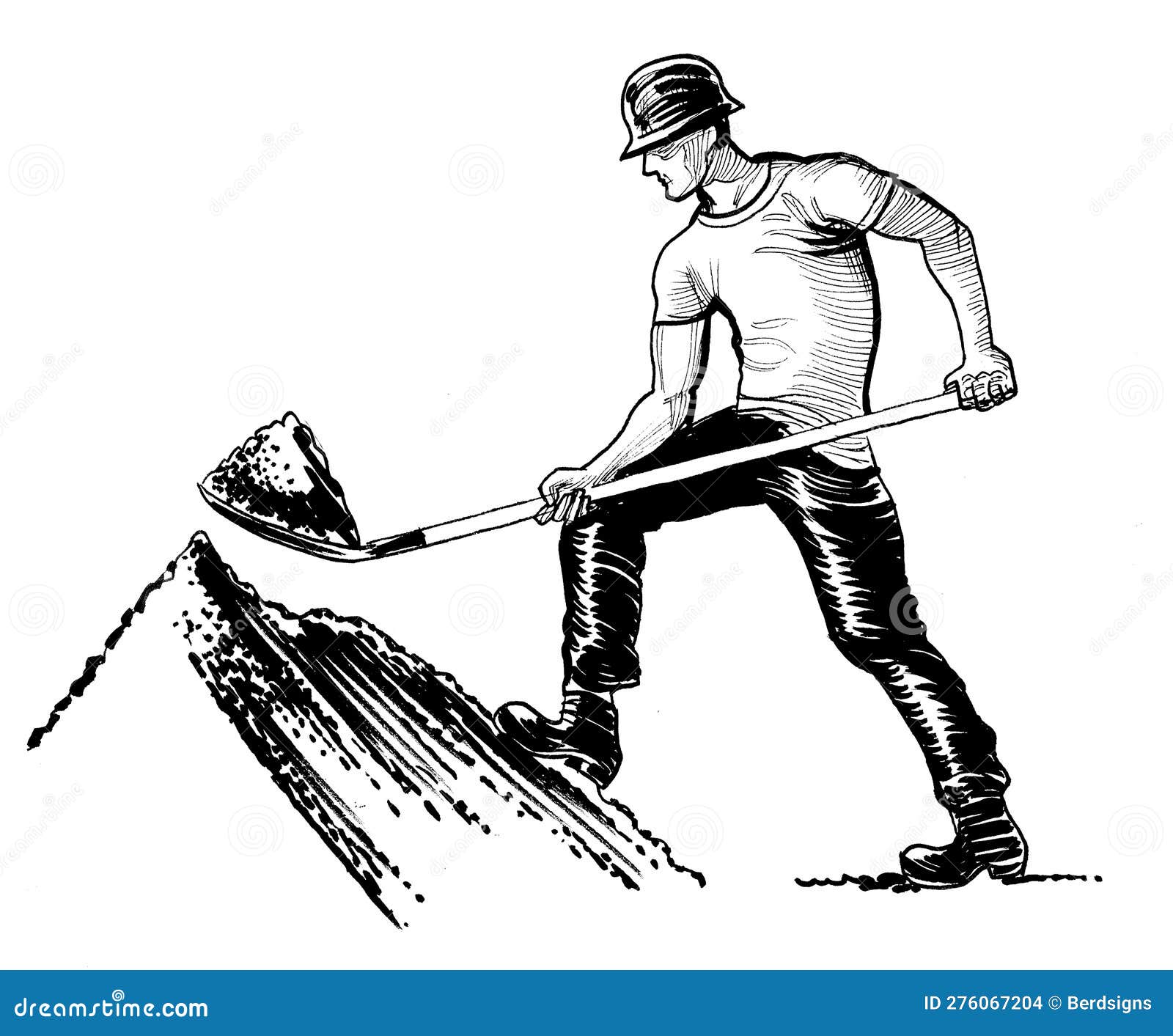 Worker Digging Earth with Shovel Stock Illustration - Illustration of ...