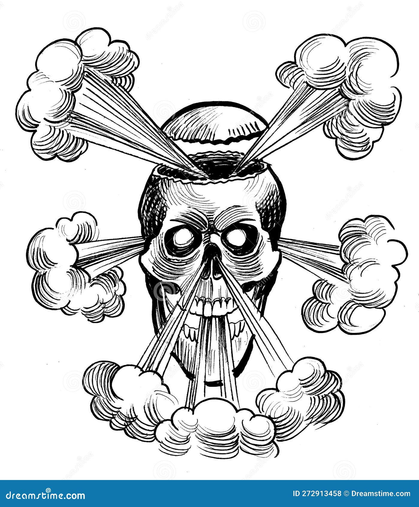 Exploding skull stock illustration. Illustration of white - 272913458