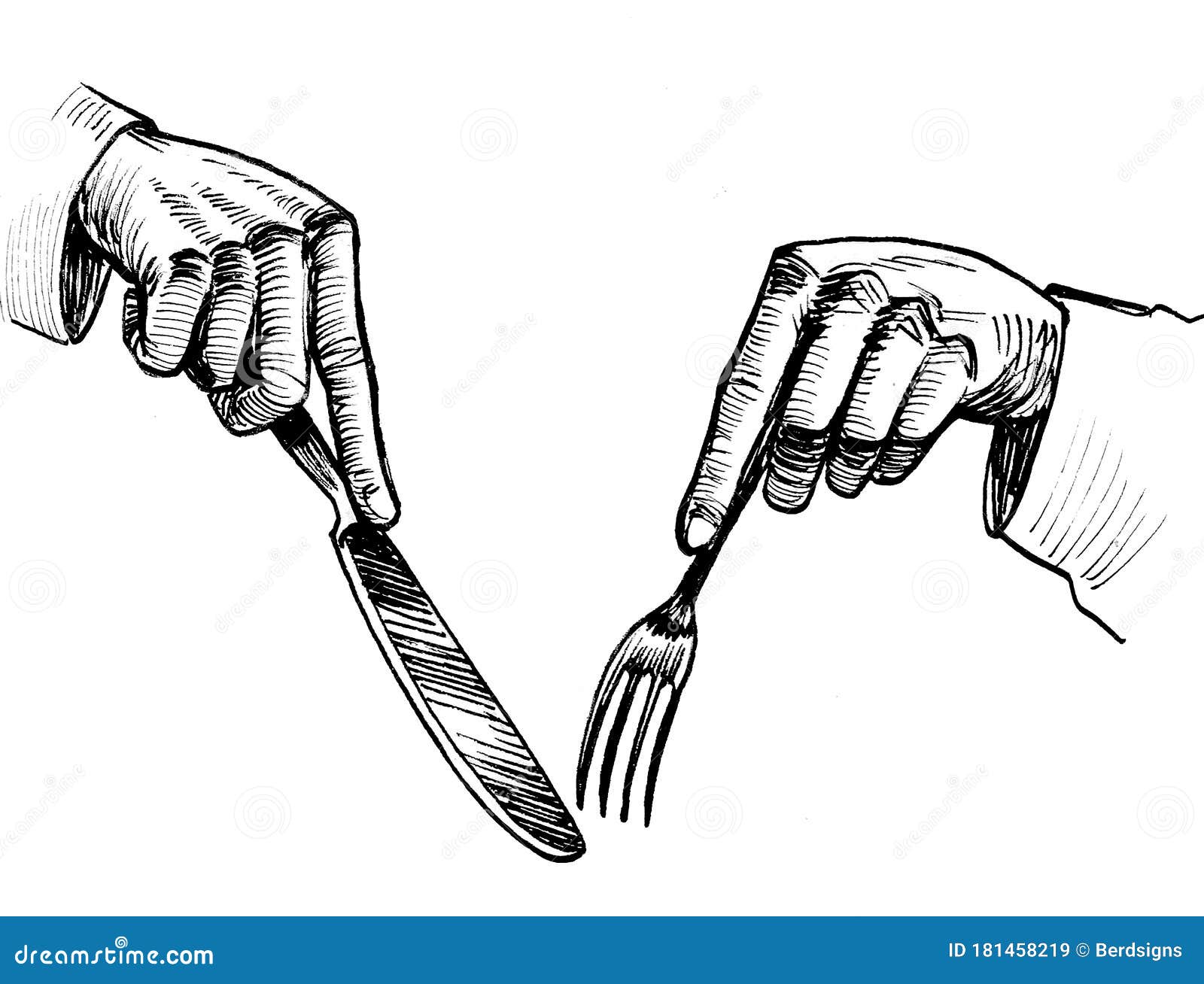 Hands with knife and fork stock illustration. Illustration of eating ...