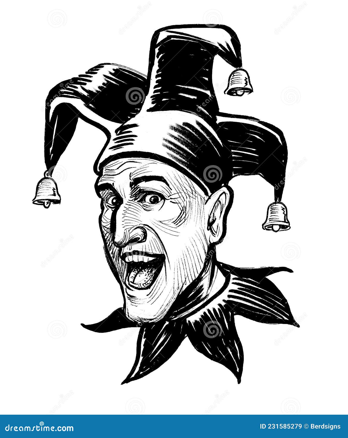 Jester head stock illustration. Illustration of sketch - 231585279