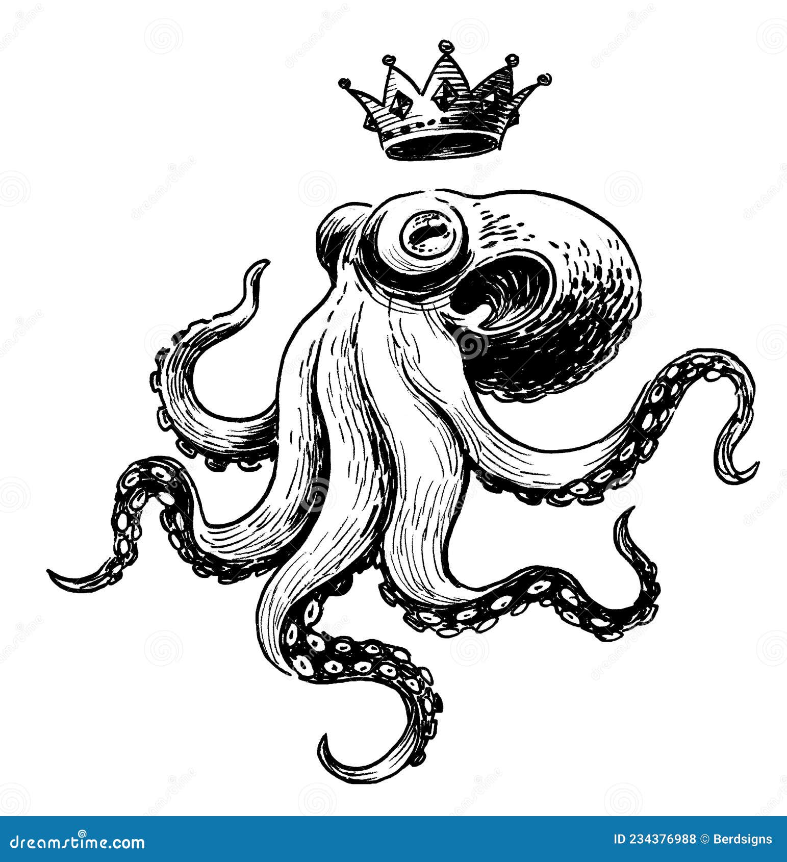 Octopus in crown stock illustration. Illustration of animal - 234376988