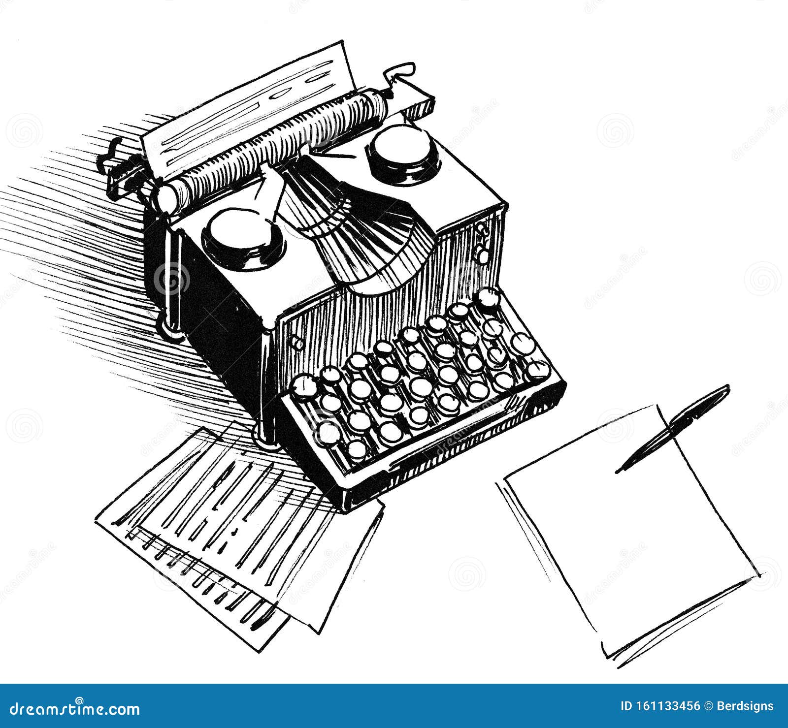 Retro typing machine stock illustration. Illustration of sketch - 161133456