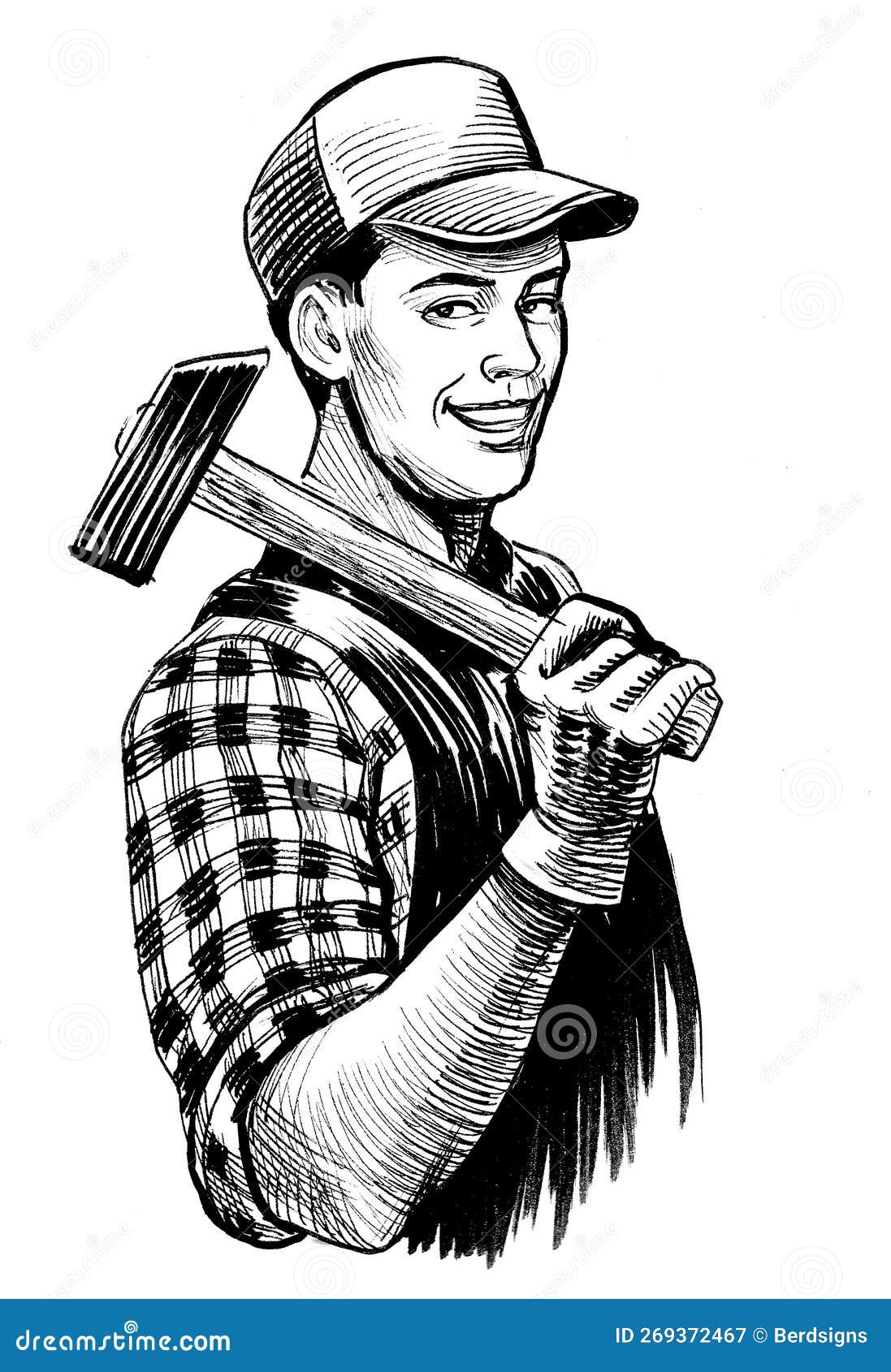 Worker with hammer stock illustration. Illustration of cartoon - 269372467